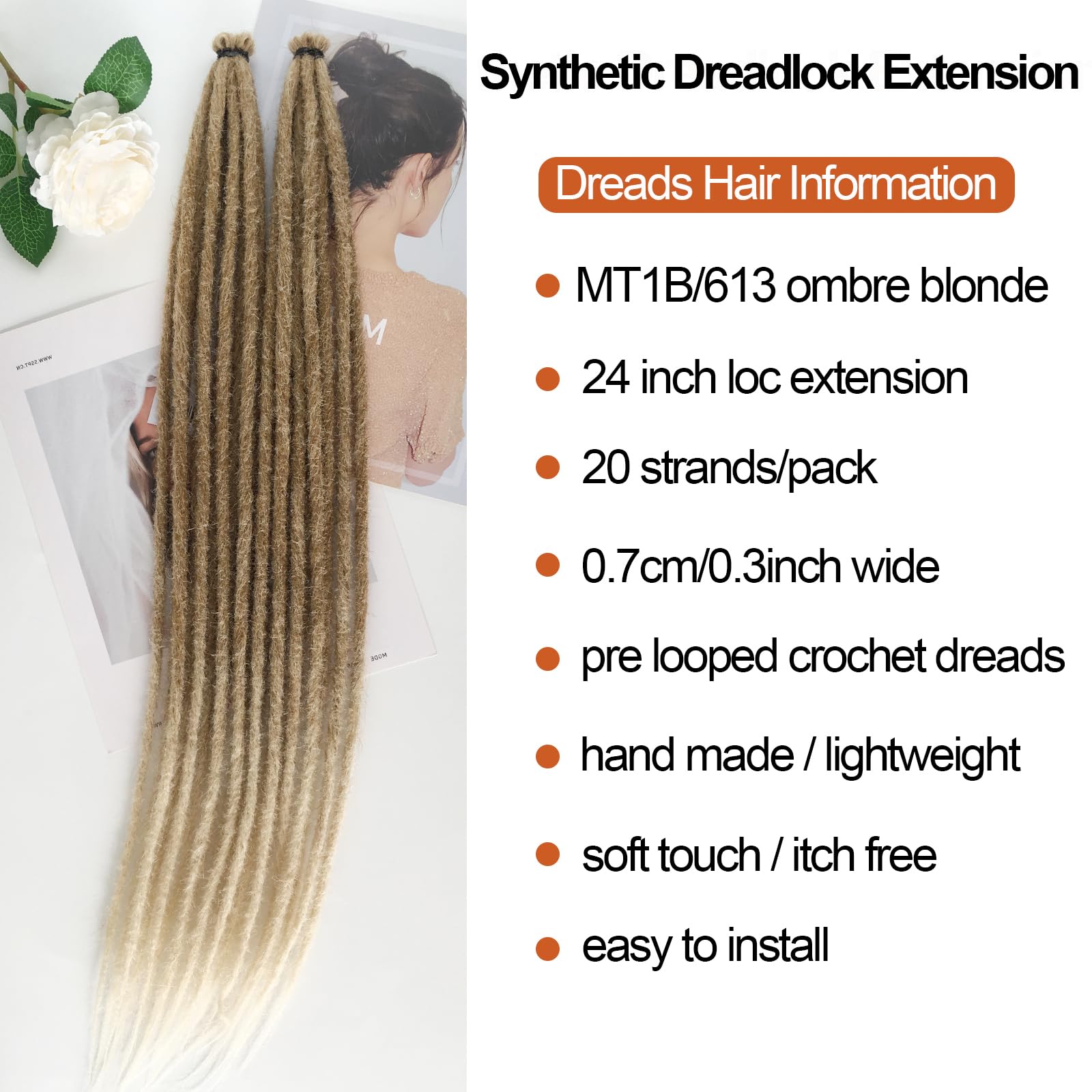 Snapklik.com : 20 Strands Synthetic Dreadlock Extensions 24 Inch Ombre ...
