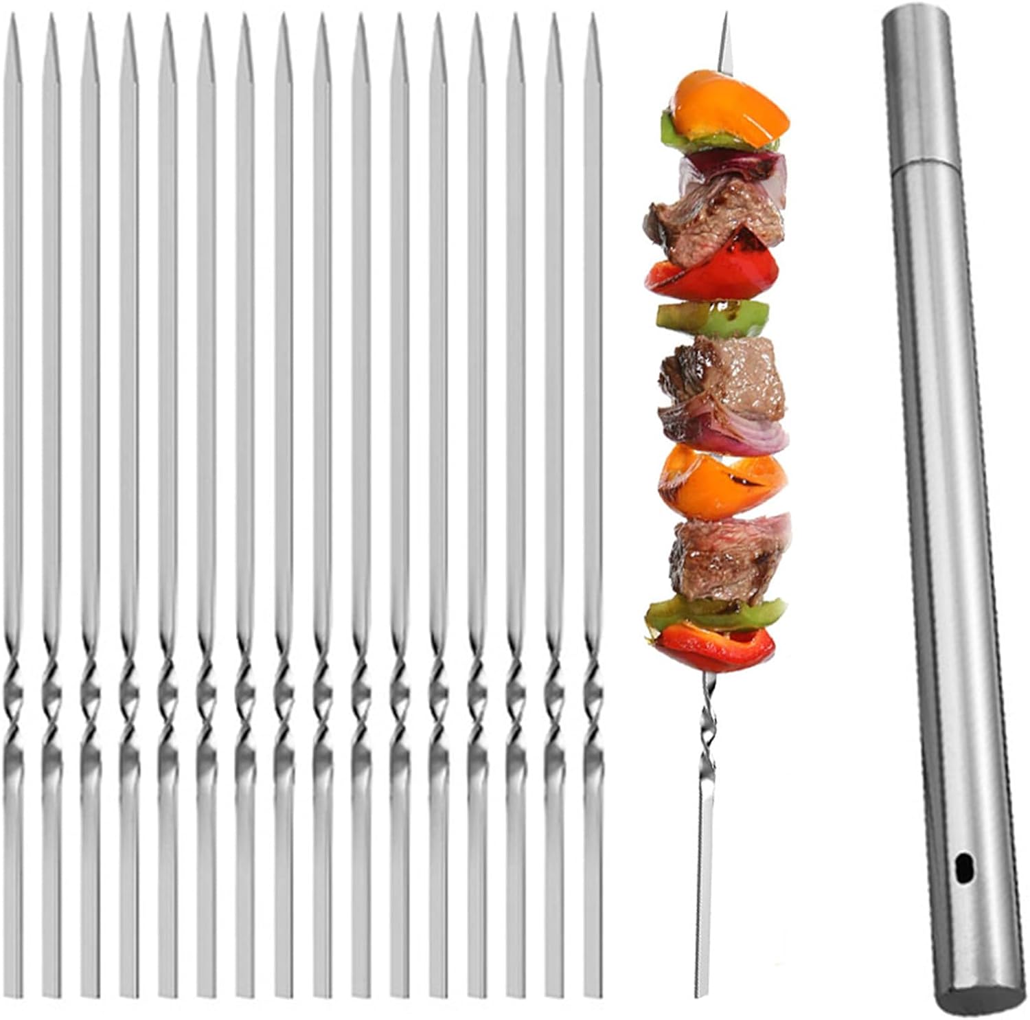 304 Stainless Steel Barbecue Skewers - Pack of 50 Reusable Wide Flat ...