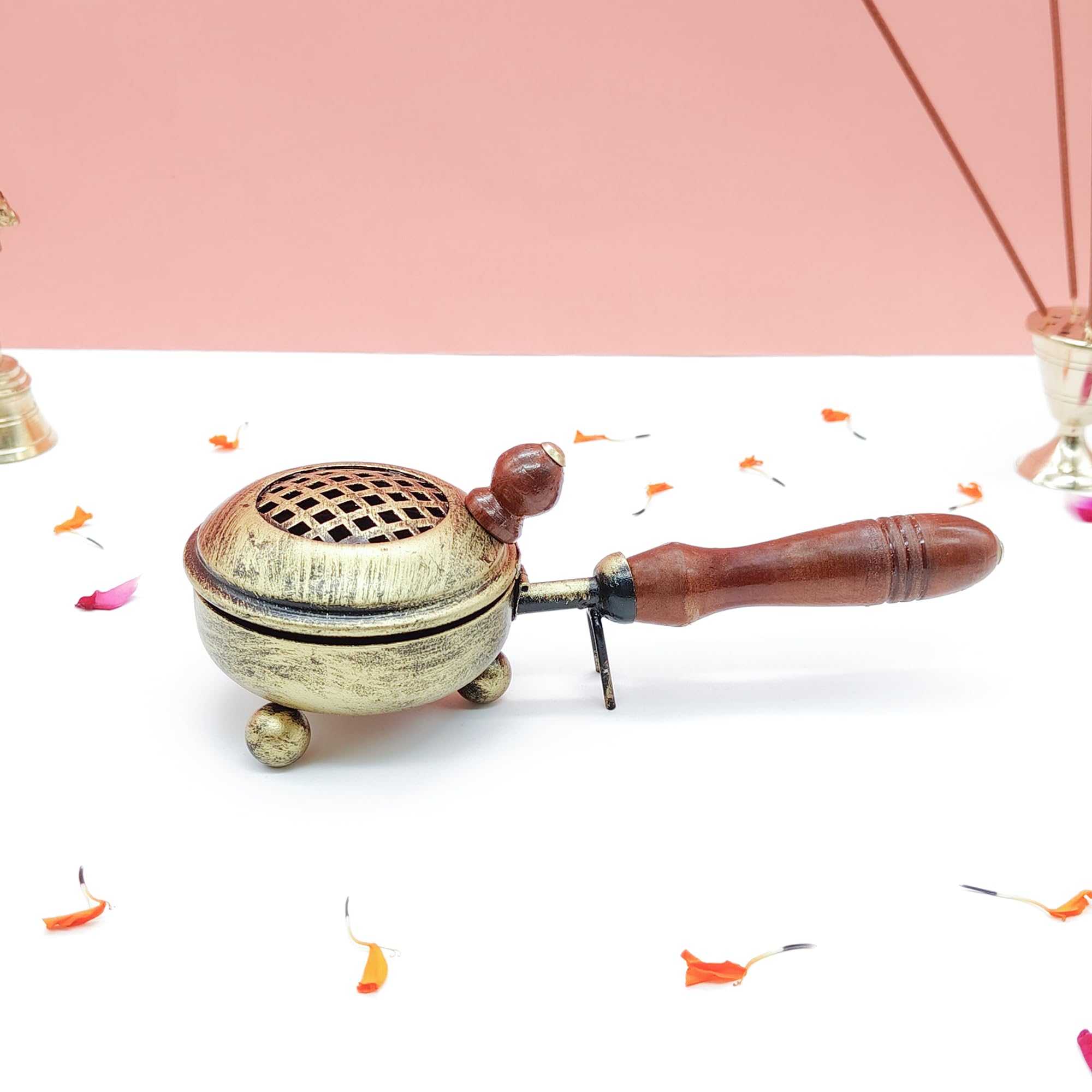 TORPPEZA Iron dhuni with Wooden Holder for Lohan dhoop dhuni, for Pooja ...