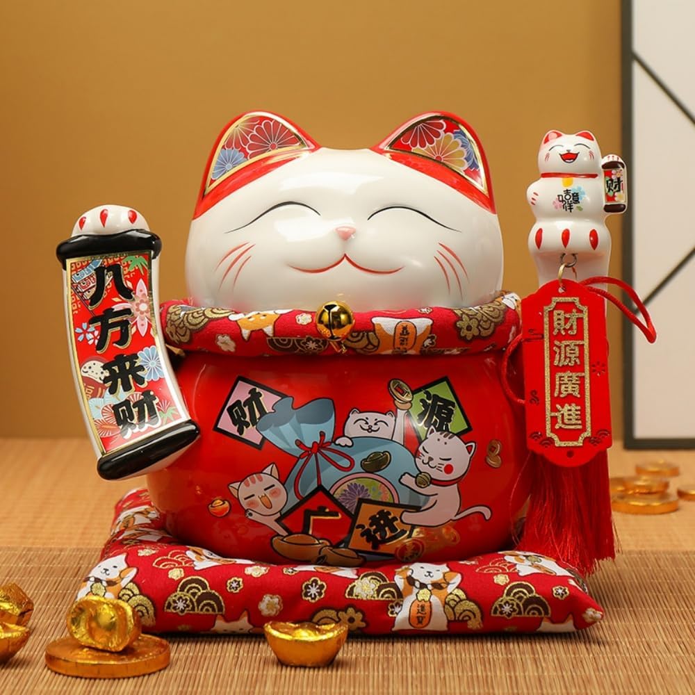 Amazon.com: Lucky Cat Coin Bank Style Ornately Decorated Porcelain ...