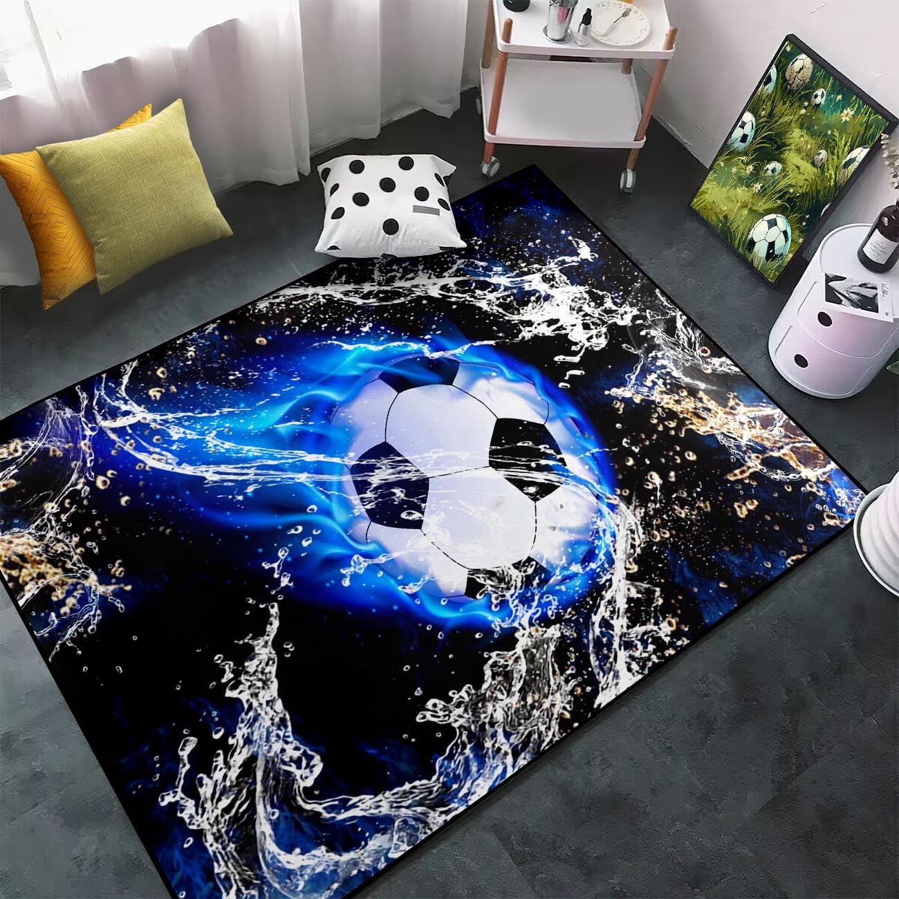 Amazon.com: FJKJHKGJ Soccer Rugs for Boys Bedroom - Soccer Ball Printed ...