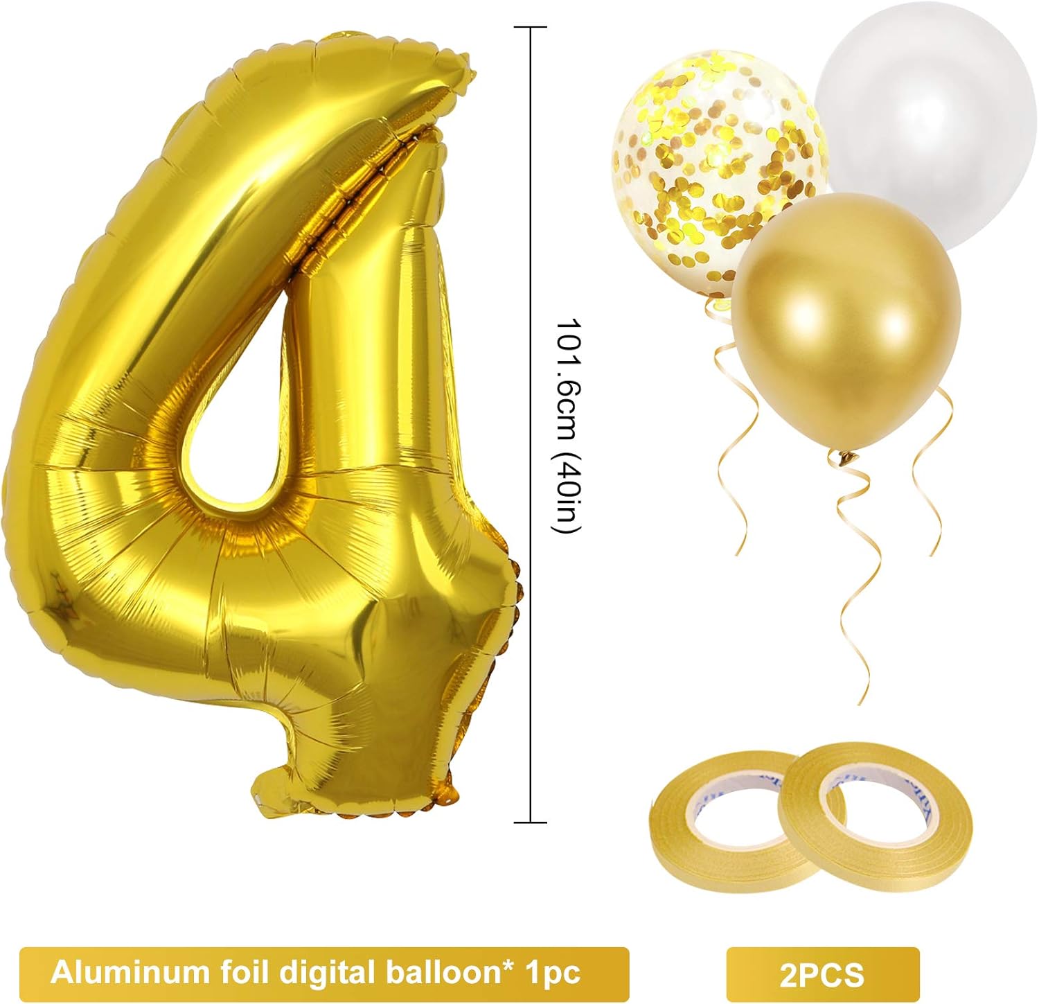40 Inch Gold Number 4 Balloon, Inflatable Large Gold Foil Balloon for ...