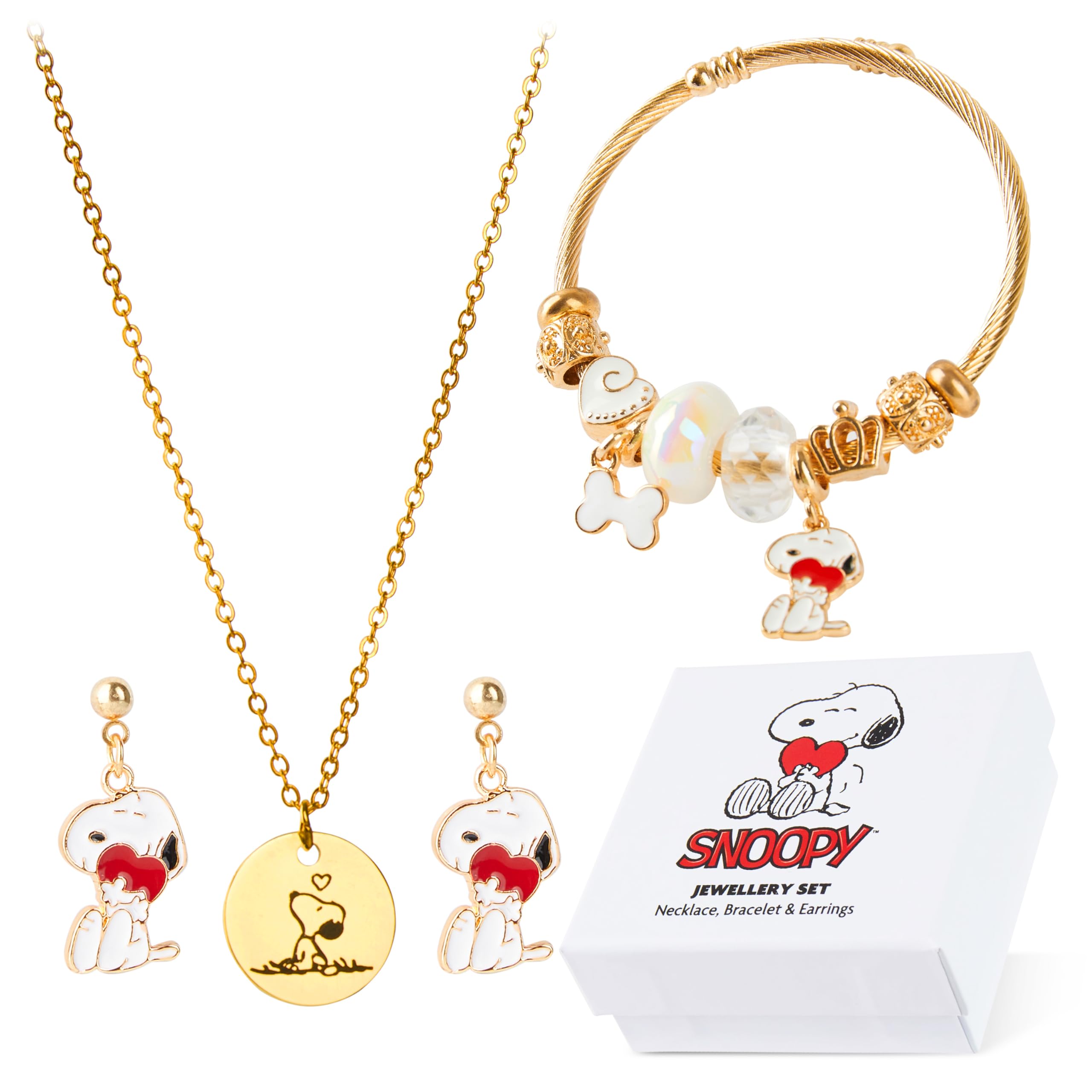Peanuts Snoopy Jewellery for Women Teenagers, 3 Pcs Set Gold Necklace ...
