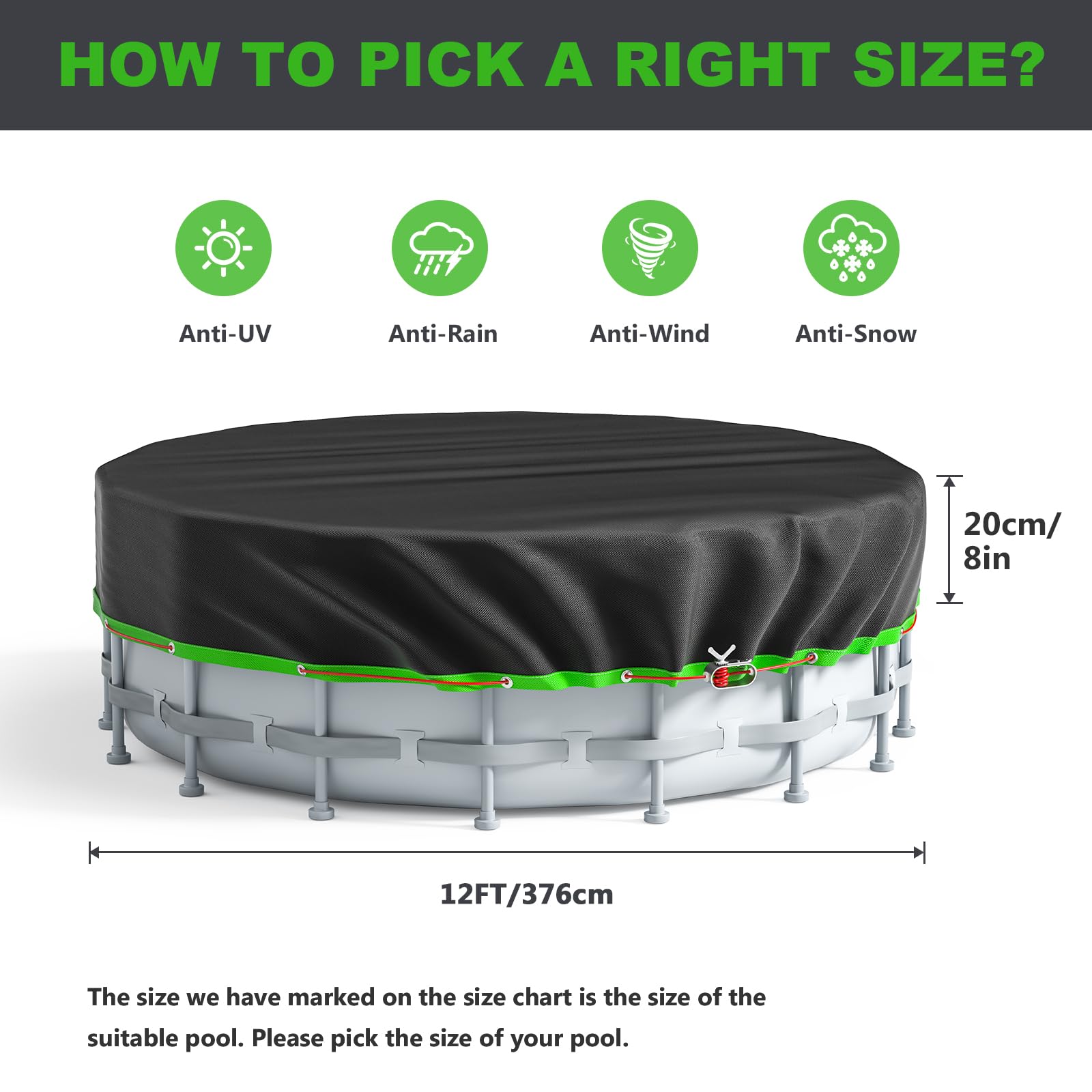 12 Ft Round Pool Cover - Solar Cover for Above Ground Pools with Winch ...