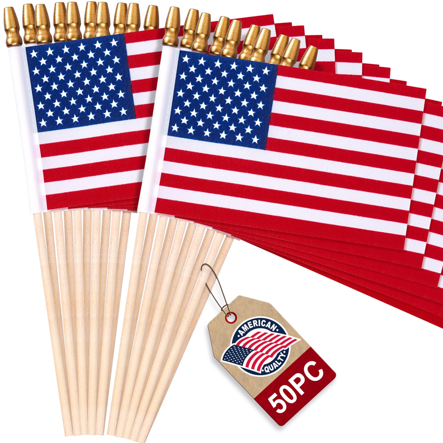 Amazon.com : 50 Pack Small American Flags on Stick, 4x6 Inch Mini US ...