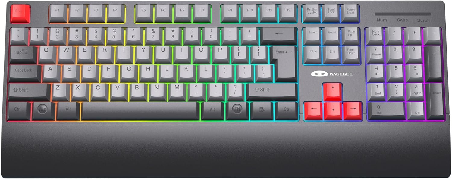 MageGee Wireless Gaming Keyboard, Full Size RGB LED Backlit Membrane ...
