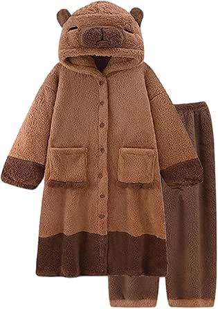 Capybara Pyjama Set, Cute & Fluffy Pyjamas Set Includes Night Robe ...