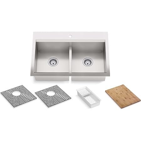 Amazon.com: KOHLER Task Kitchen Sink, Stainless Steel Dual Mount Single ...