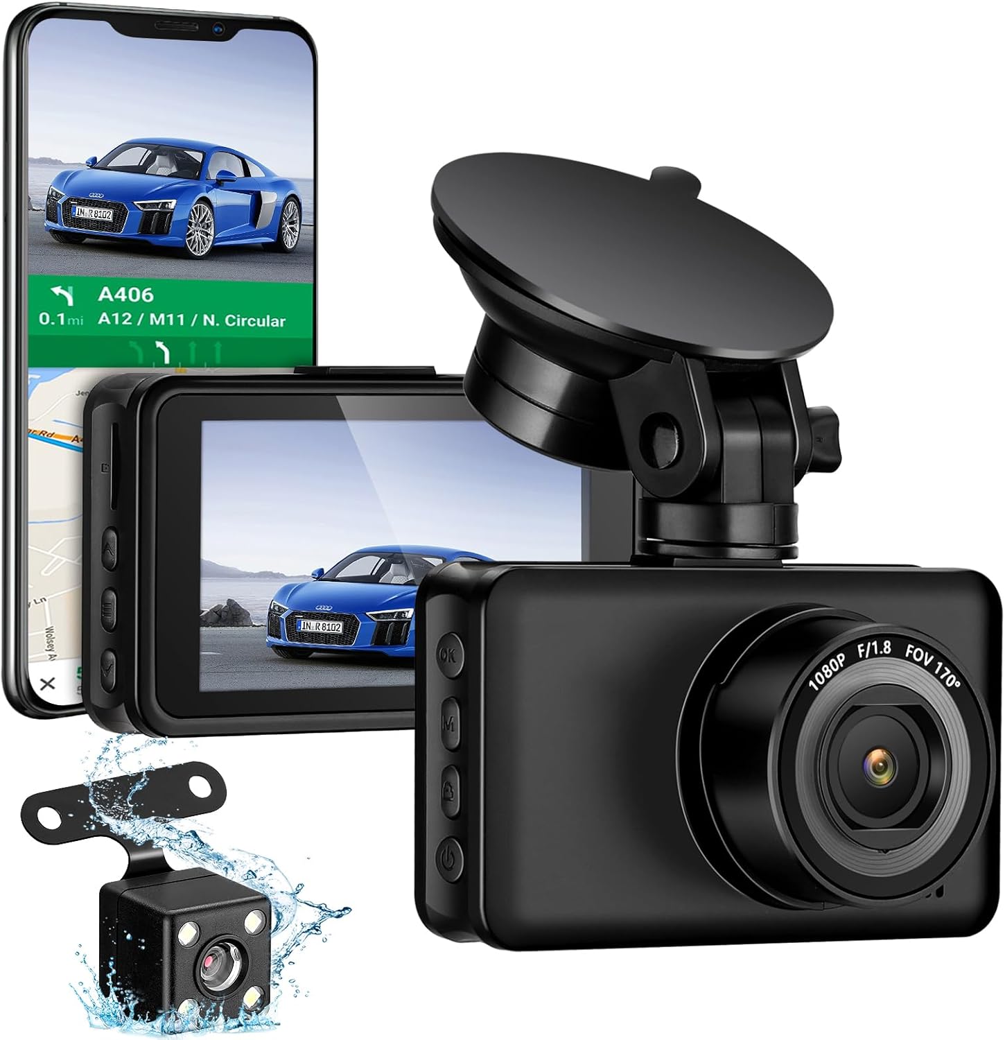 Amazon.com: Dash Cam Front and Rear, 1080P Full HD Dual Dash Camera for ...