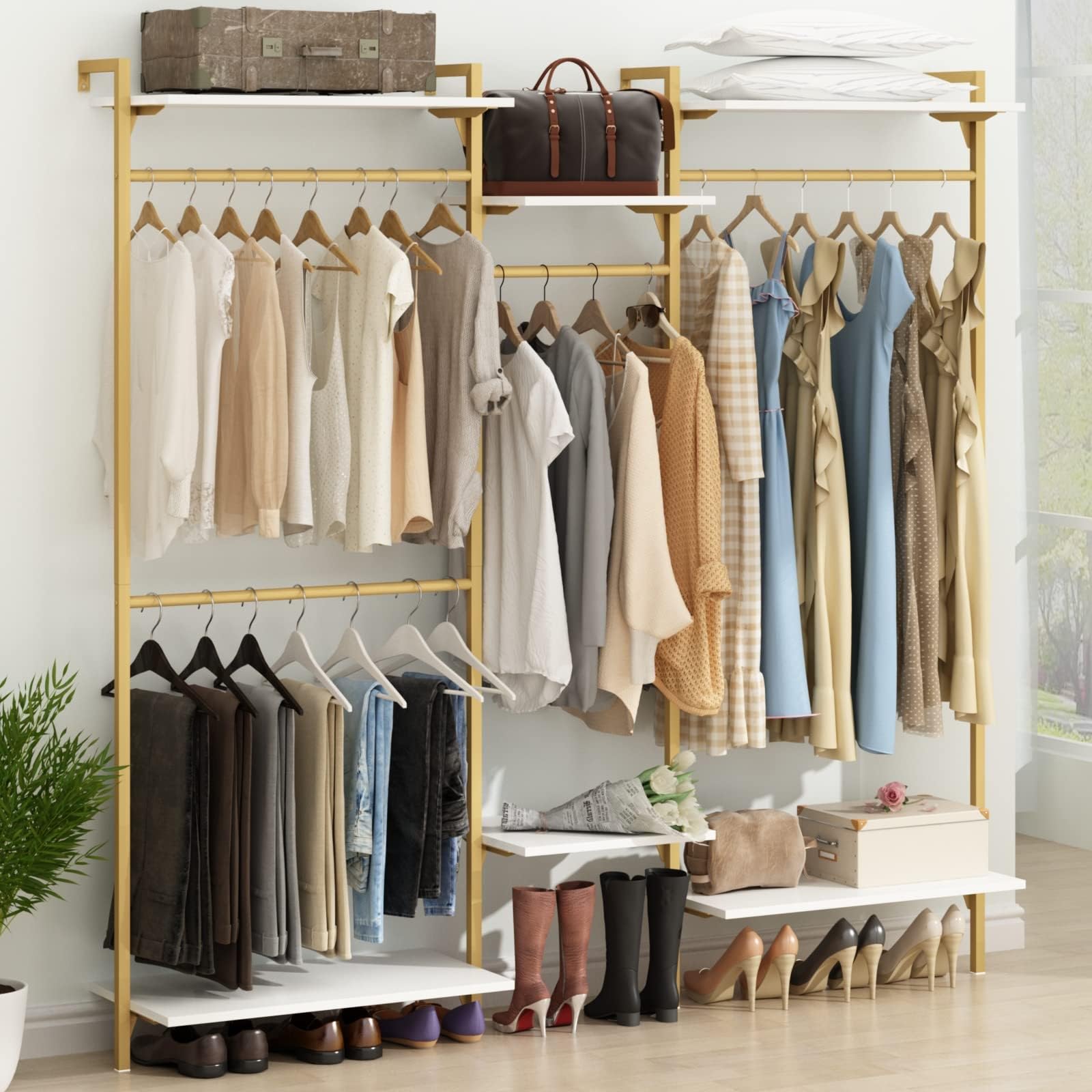 Amazon.com: Auromie Gold Wall Mount Clothes Rack with 4 Hanging Rods ...
