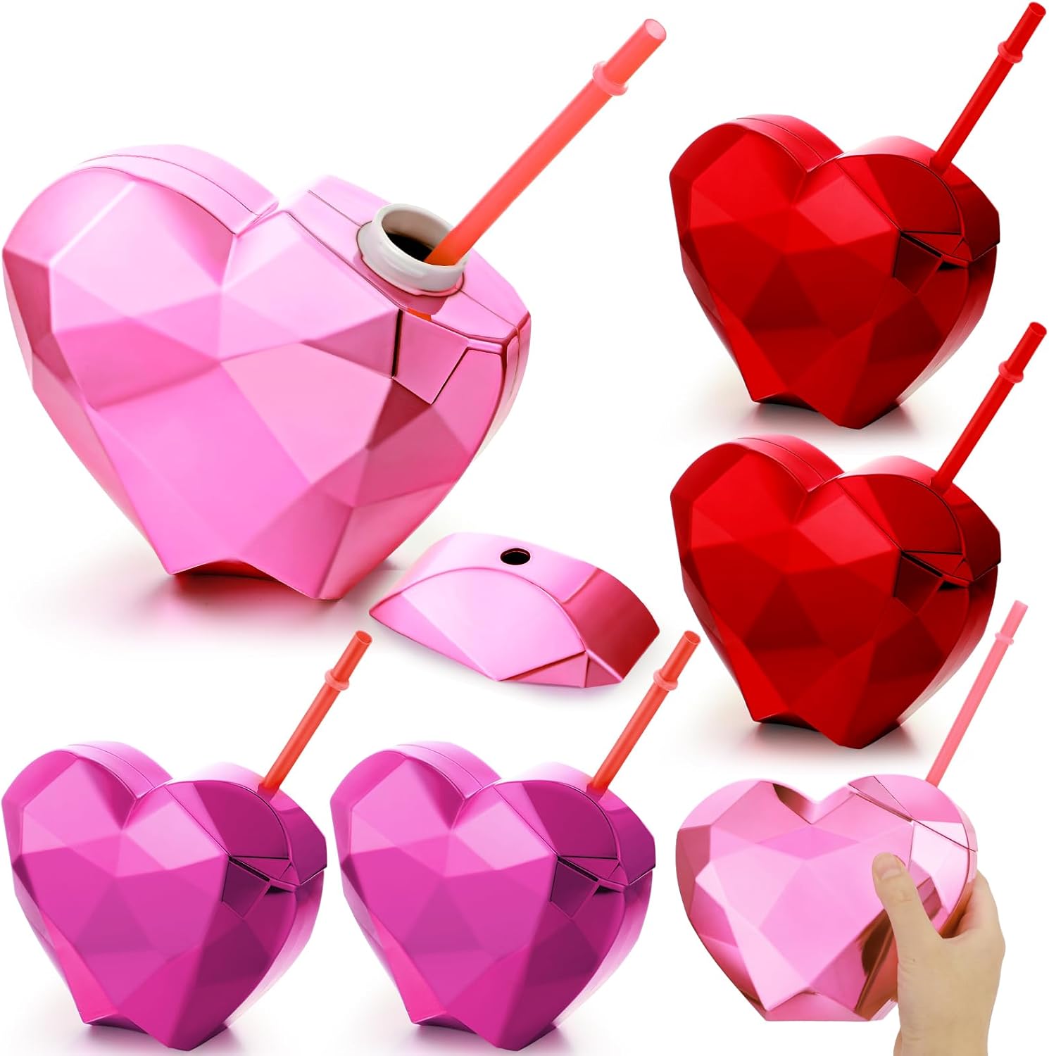 Amazon.com | Hsei 6 Pcs Heart Shaped Cup with Lid and Straw 20 oz Heart ...