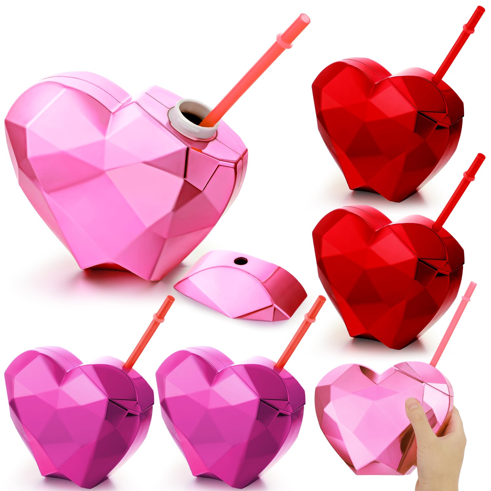 Amazon.com | Hsei 6 Pcs Heart Shaped Cup with Lid and Straw 20 oz ...