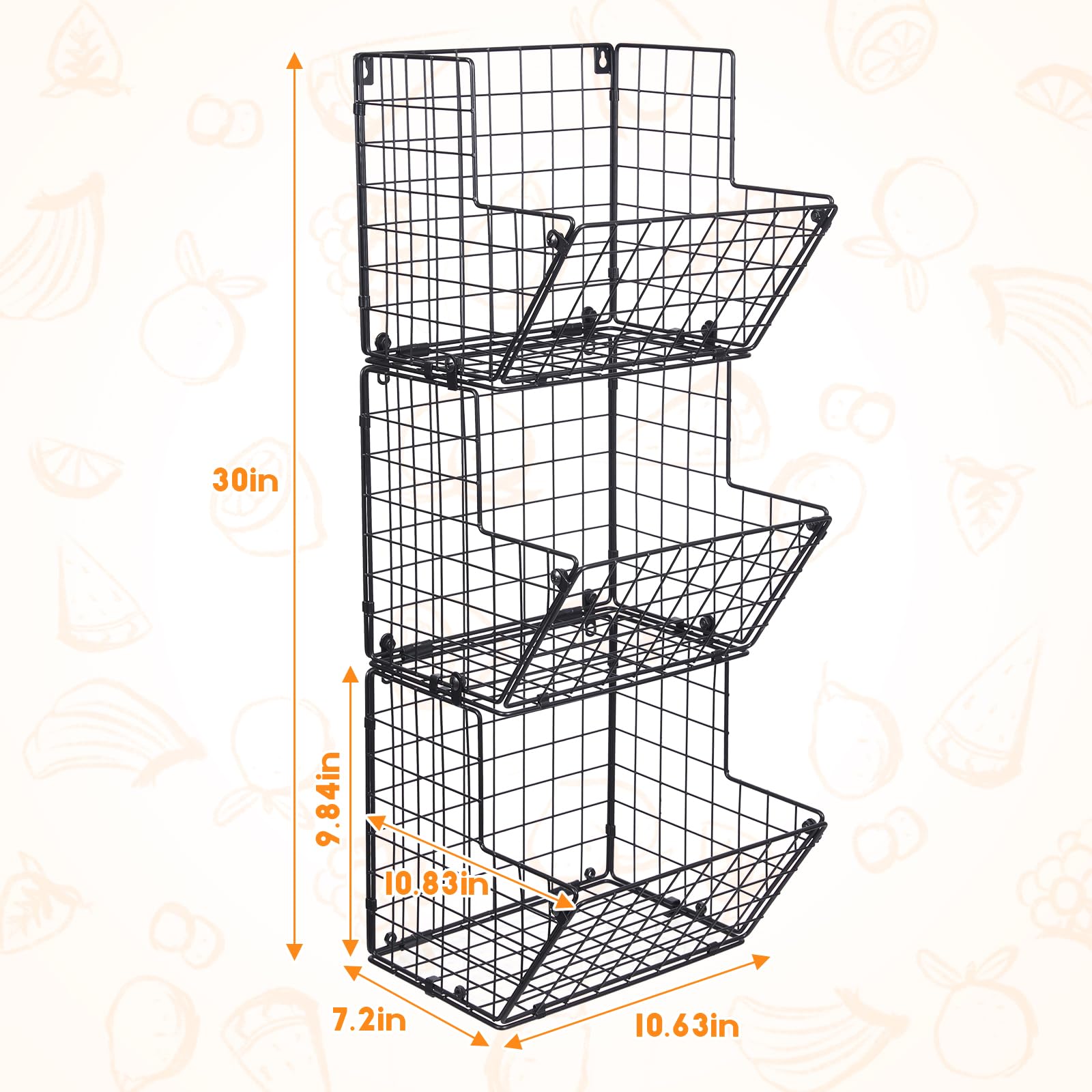 Snapklik.com : X-cosrack Metal Wire Basket Wall Mount, 3 Tier Wall ...