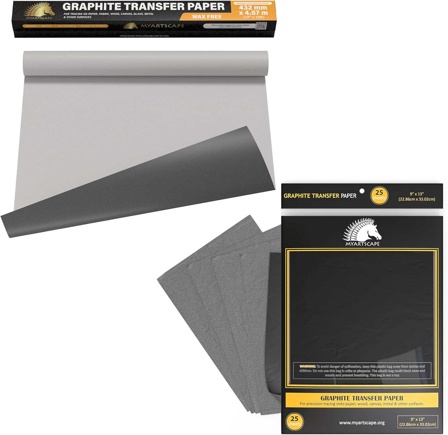 Amazon.com: MyArtscape Graphite Transfer Paper Roll, Wax-Free, 17" x ...