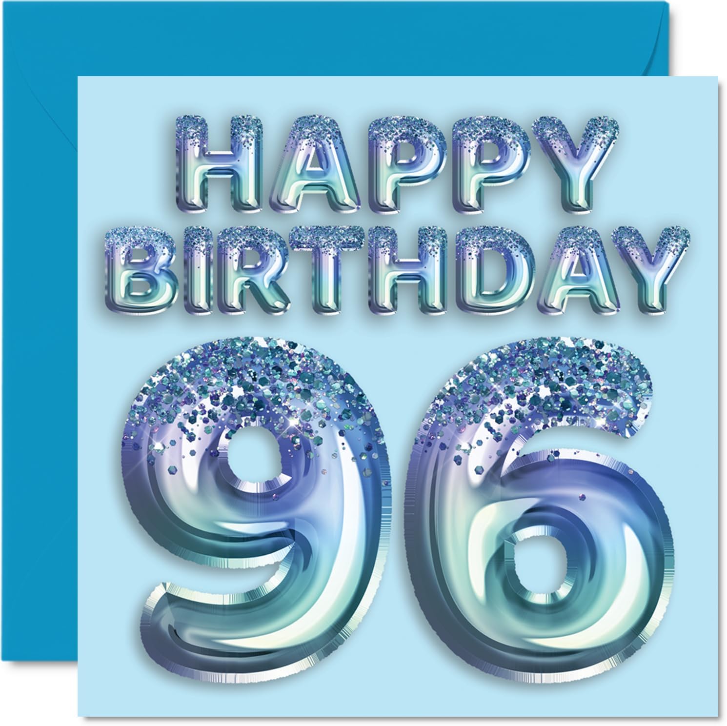 96th Birthday Card for Men - Blue Glitter Party Balloon - Happy ...