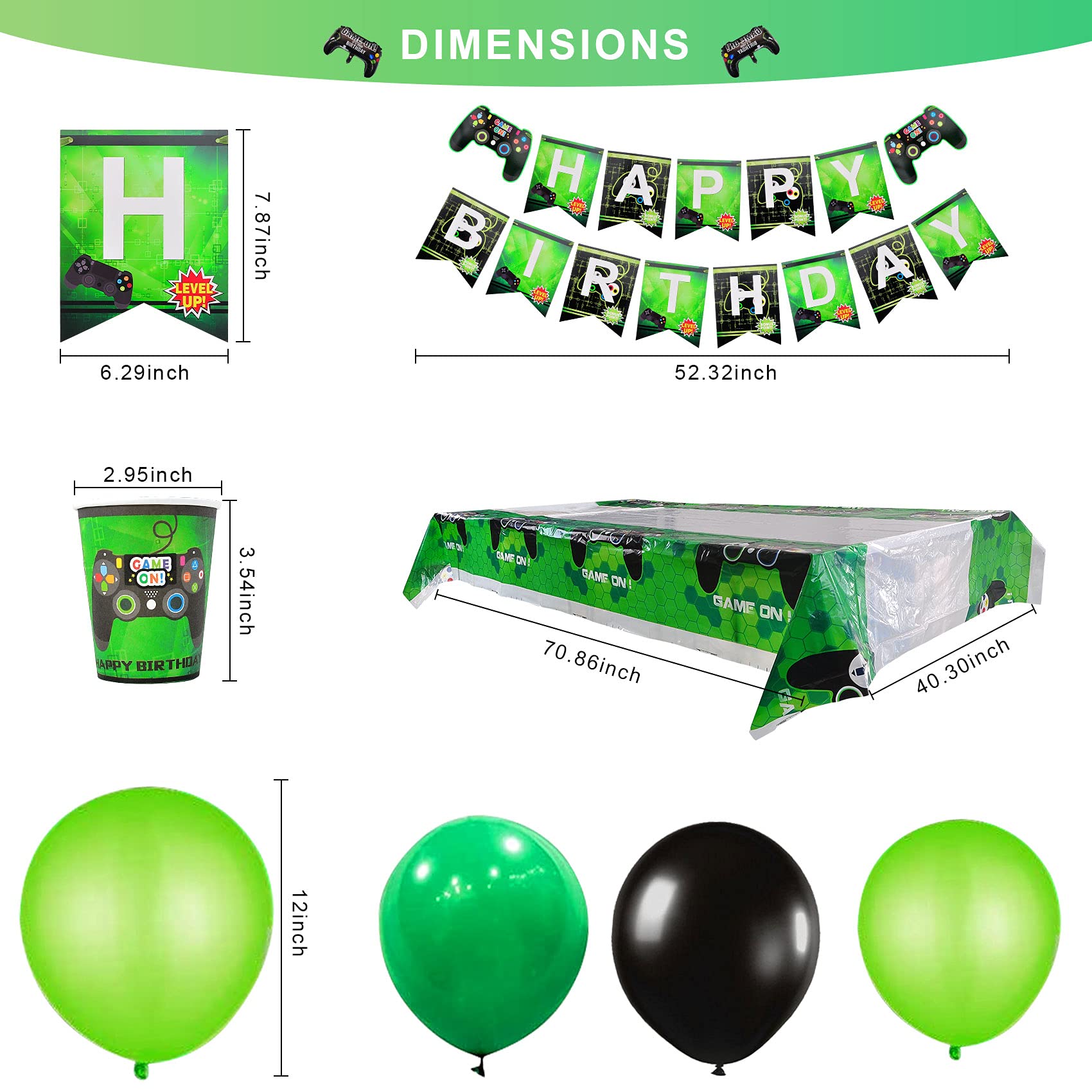 Buy Video Game Party Supplies, Happy Birthday Gaming Backdrop Banner ...