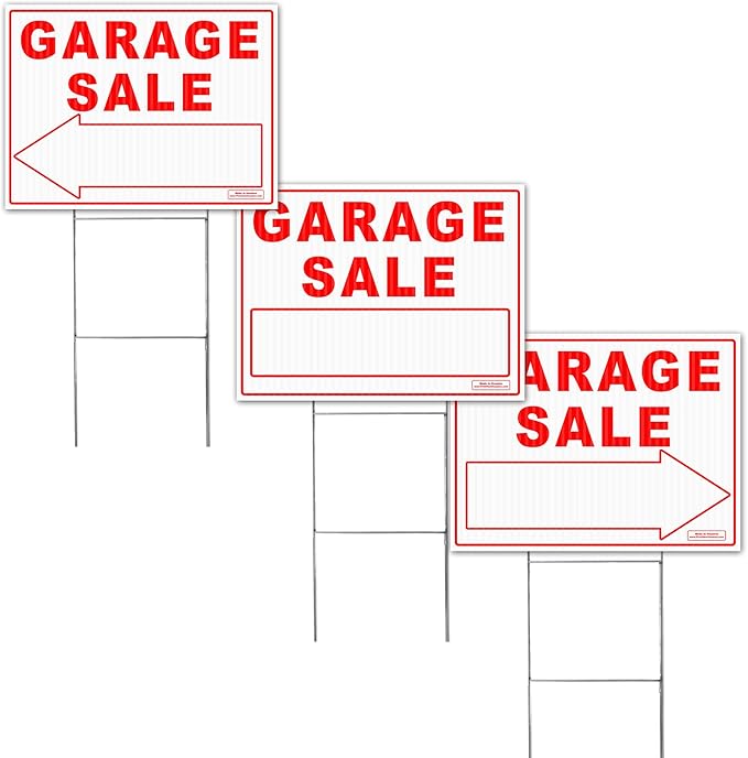Amazon.com: Large Garage Sale Sign Kit with Tall Stands - Printed ...