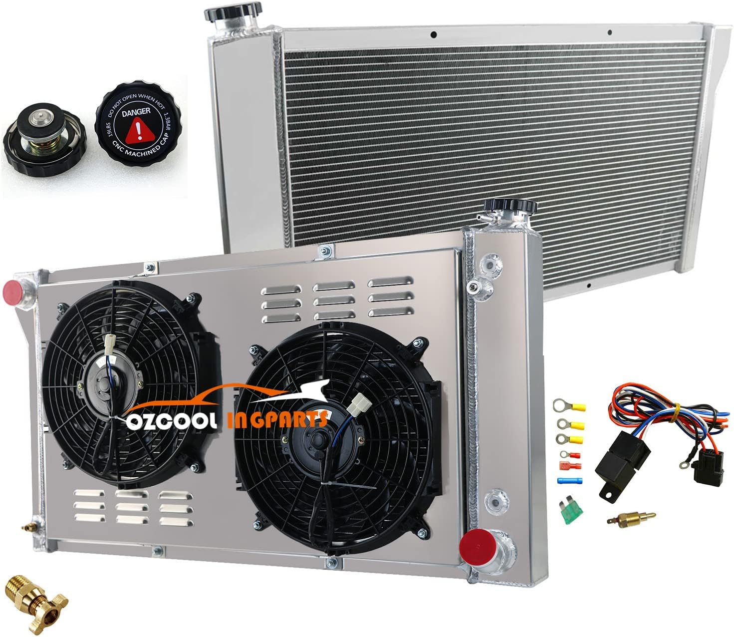 Amazon.com: OzCoolingParts 4 Row Core Aluminum Radiator + 2 x 12" Fan w ...