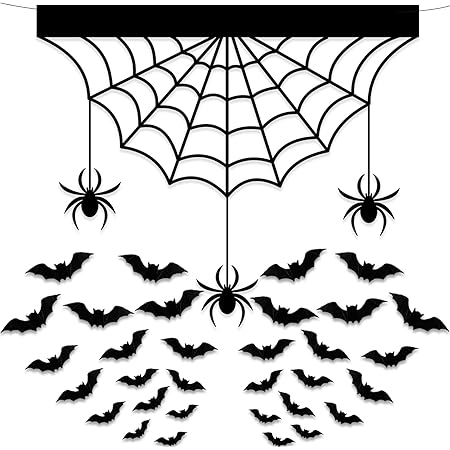Amazon.com: Halloween Felt Spider Web 3D Bats Wall Decor, Halloween ...