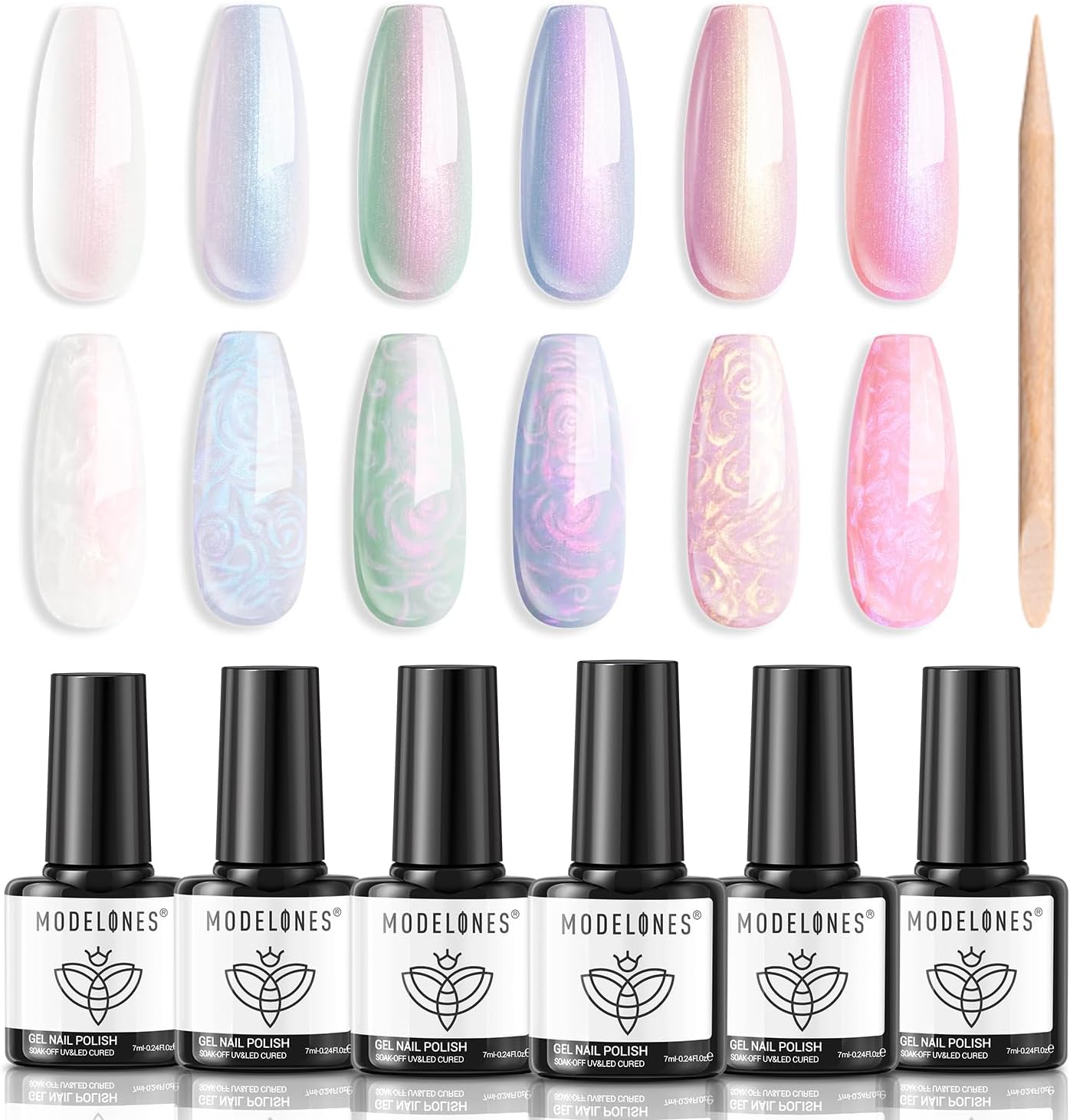 Modelones Vernis à ongles gel nacré, 6 couleurs Aurora irisé ...