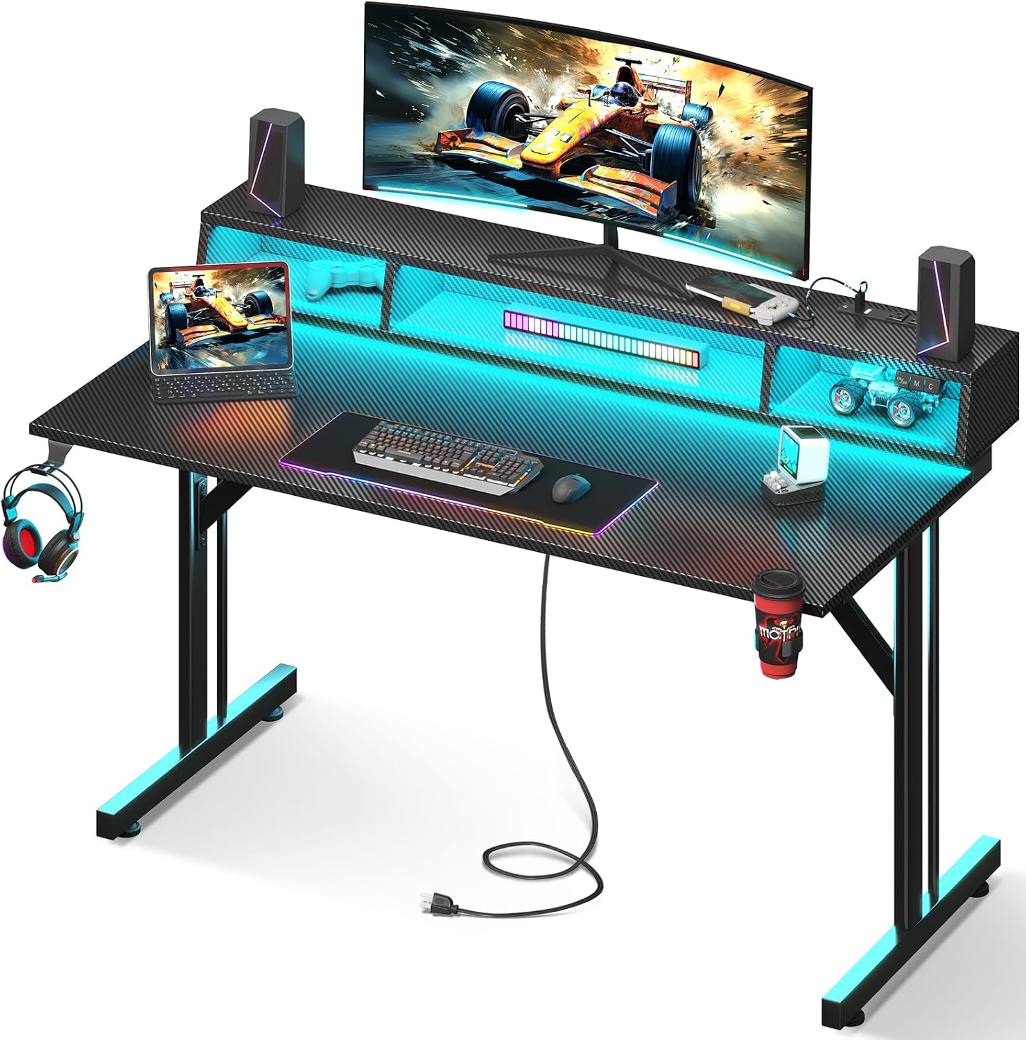 Amazon.com: MOTPK 48 inch Gaming Desk with LED Lights & Power Outlets ...