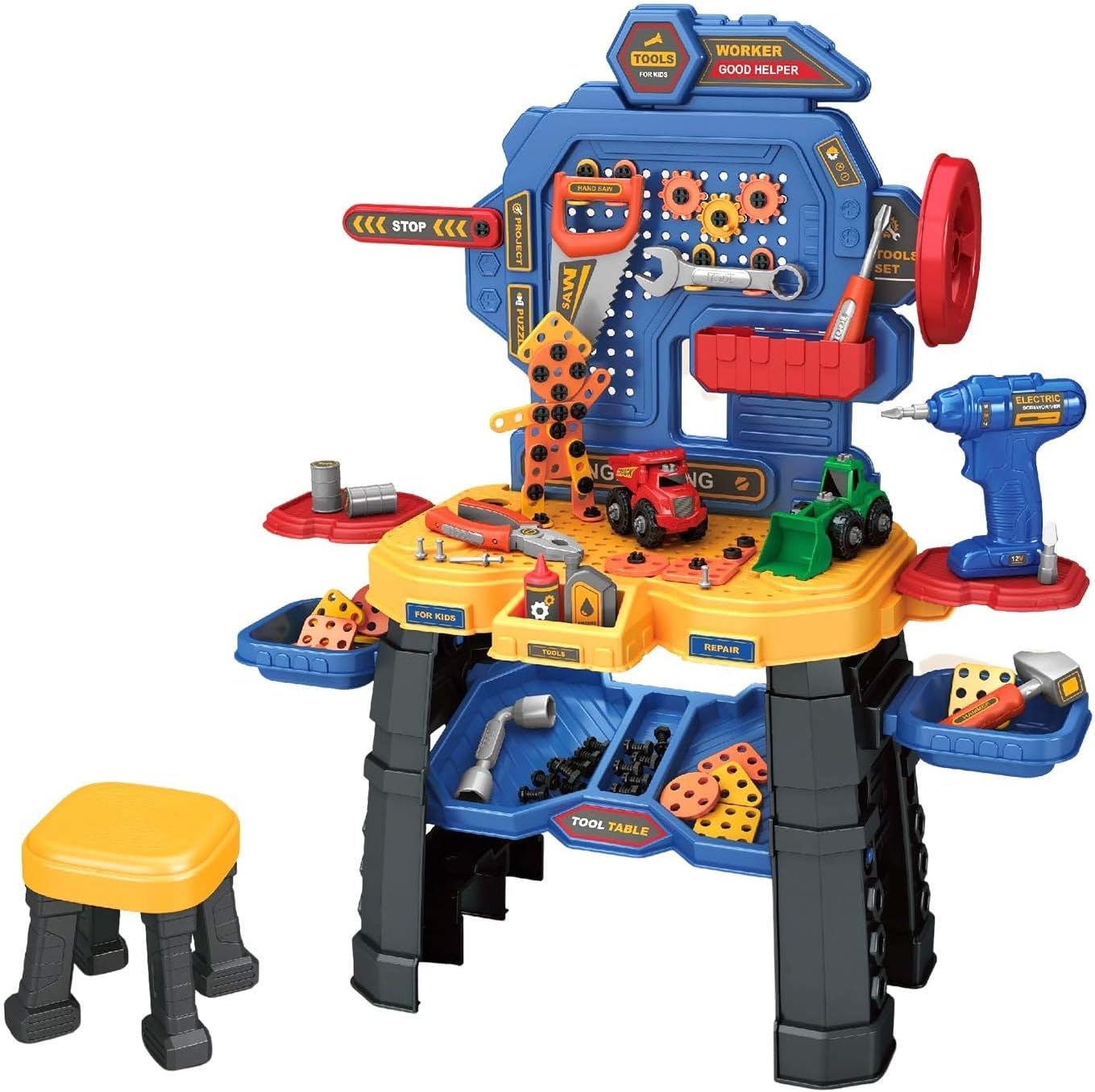 KIDBOT 46pcs Workbench Tool Table Kids Toy Tool Bench Set, Construction ...