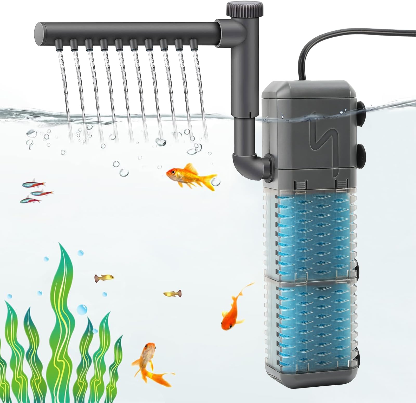 YOPOTIKA Fish Tank Filter, 4- in- 1 Internal Aquarium Filter Pump with ...