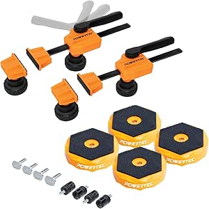 POWERTEC Bench Dog Clamps w/Bench Pucks Work Grippers Finishing Cone ...