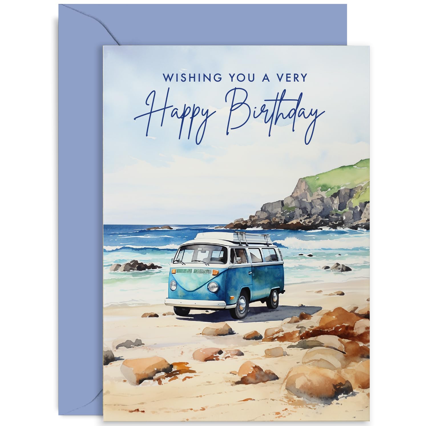 Buy Traditional Male Birthday Card for Him - Campervan Coastal Beach ...