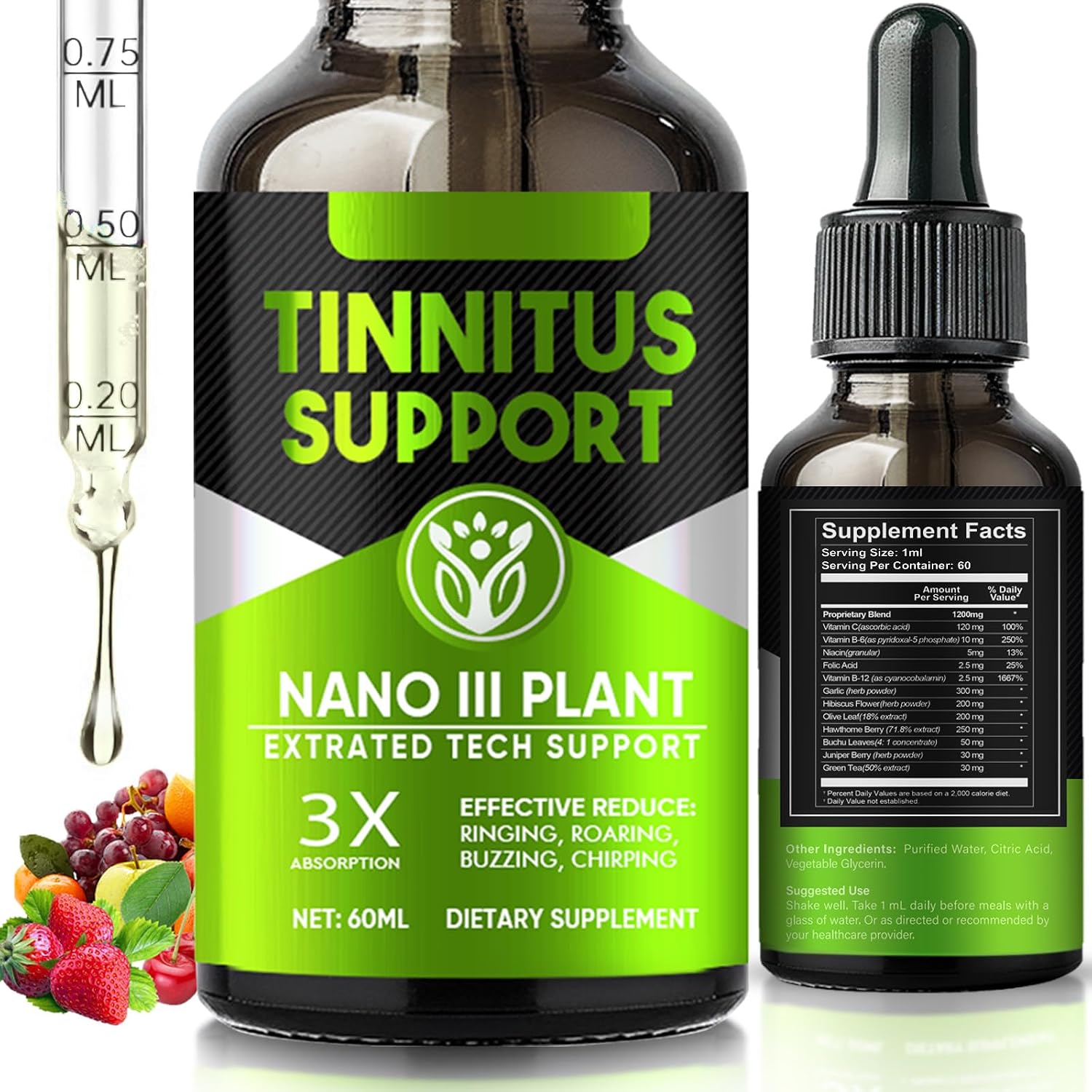 Tinnitus Relief for Ringing Ears, 60 ML Ear Drops, Natural Tinnitus ...