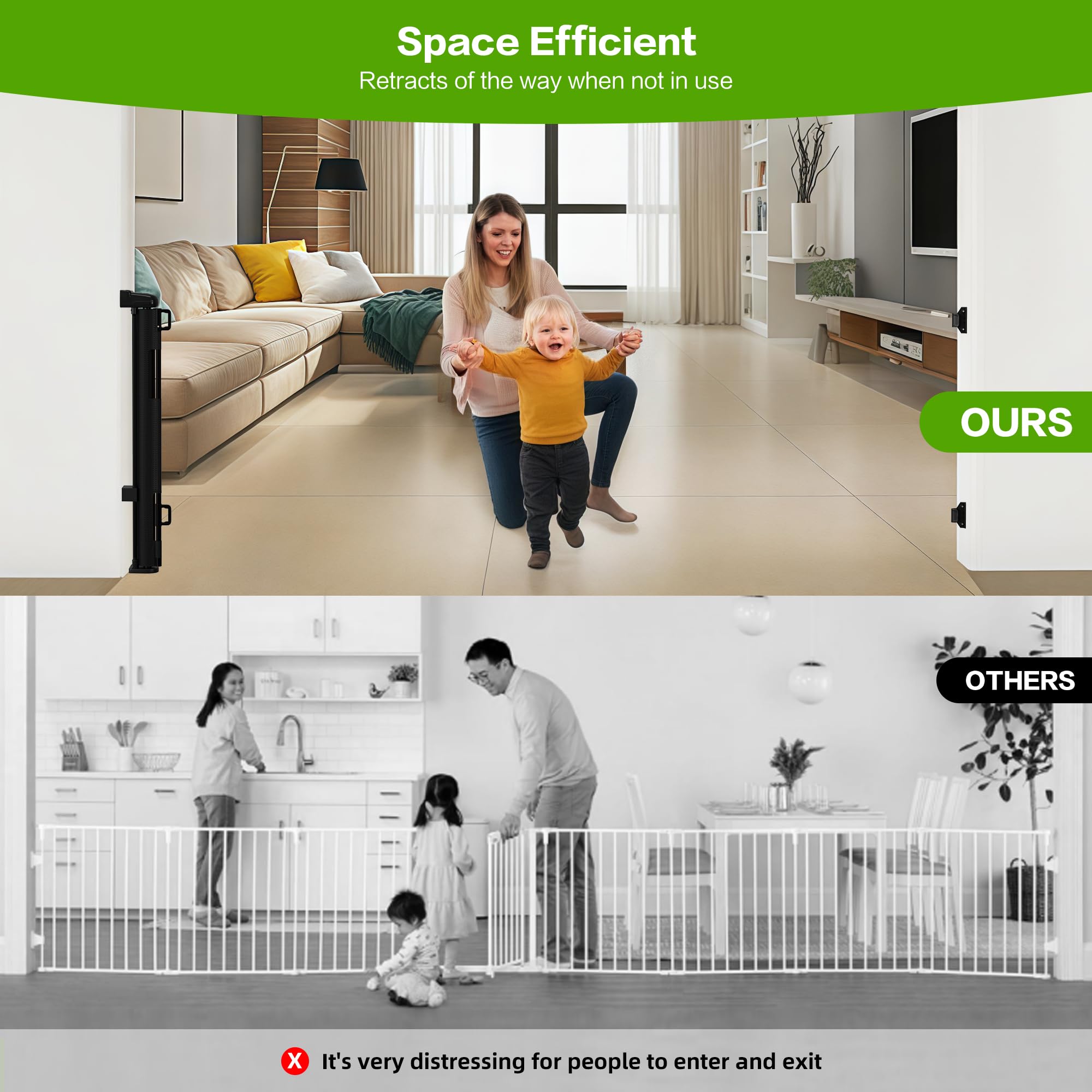 Snapklik.com : 100 Inch Retractable Baby Gates, Extra Wide Baby Gates ...