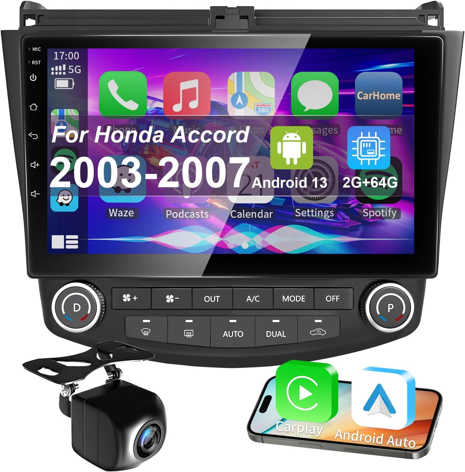 Amazon.com: 2G+64G Car Radio Stereo for Honda Accord 7th 2003 2004 2005 ...