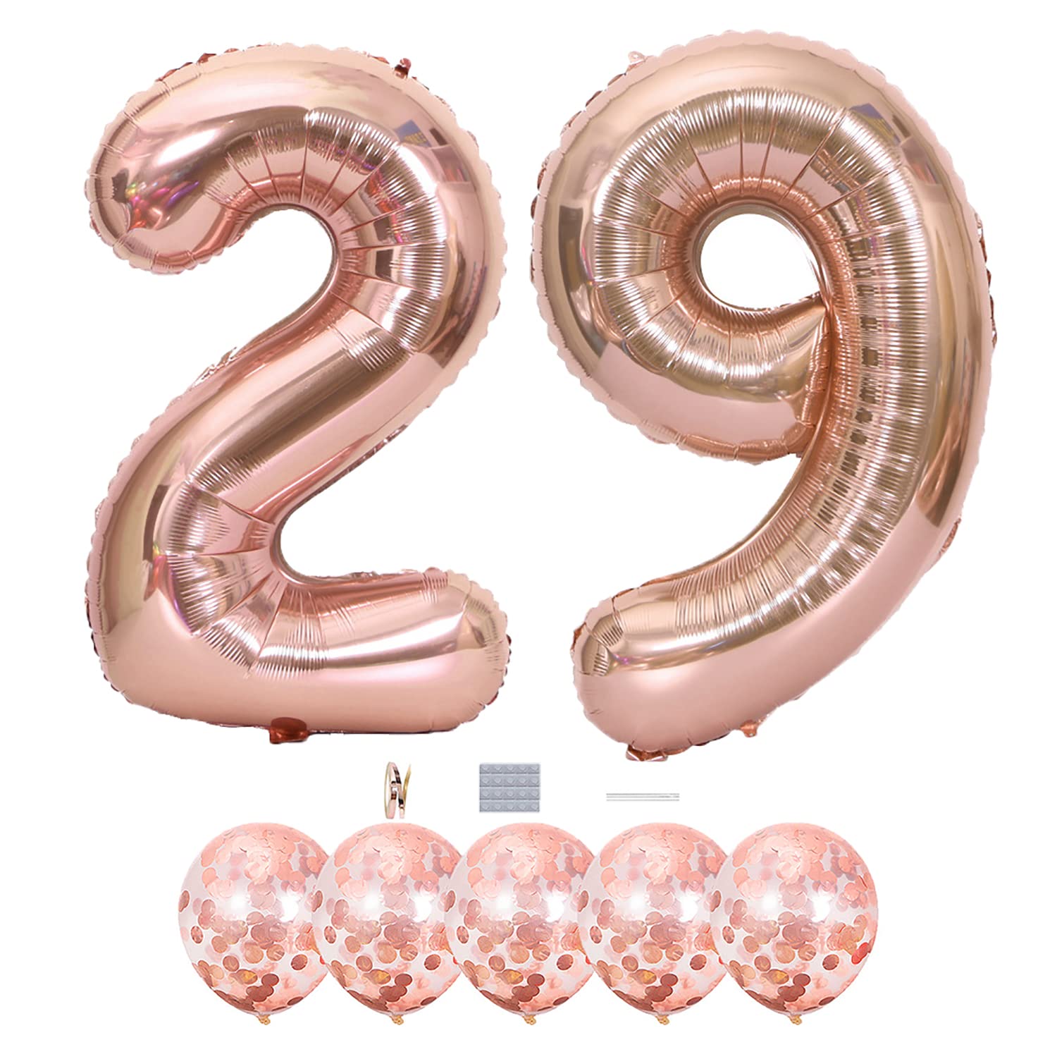 Rose Gold 29 Birthday Decorations - 40 Inch Number Foil Balloons Latex ...