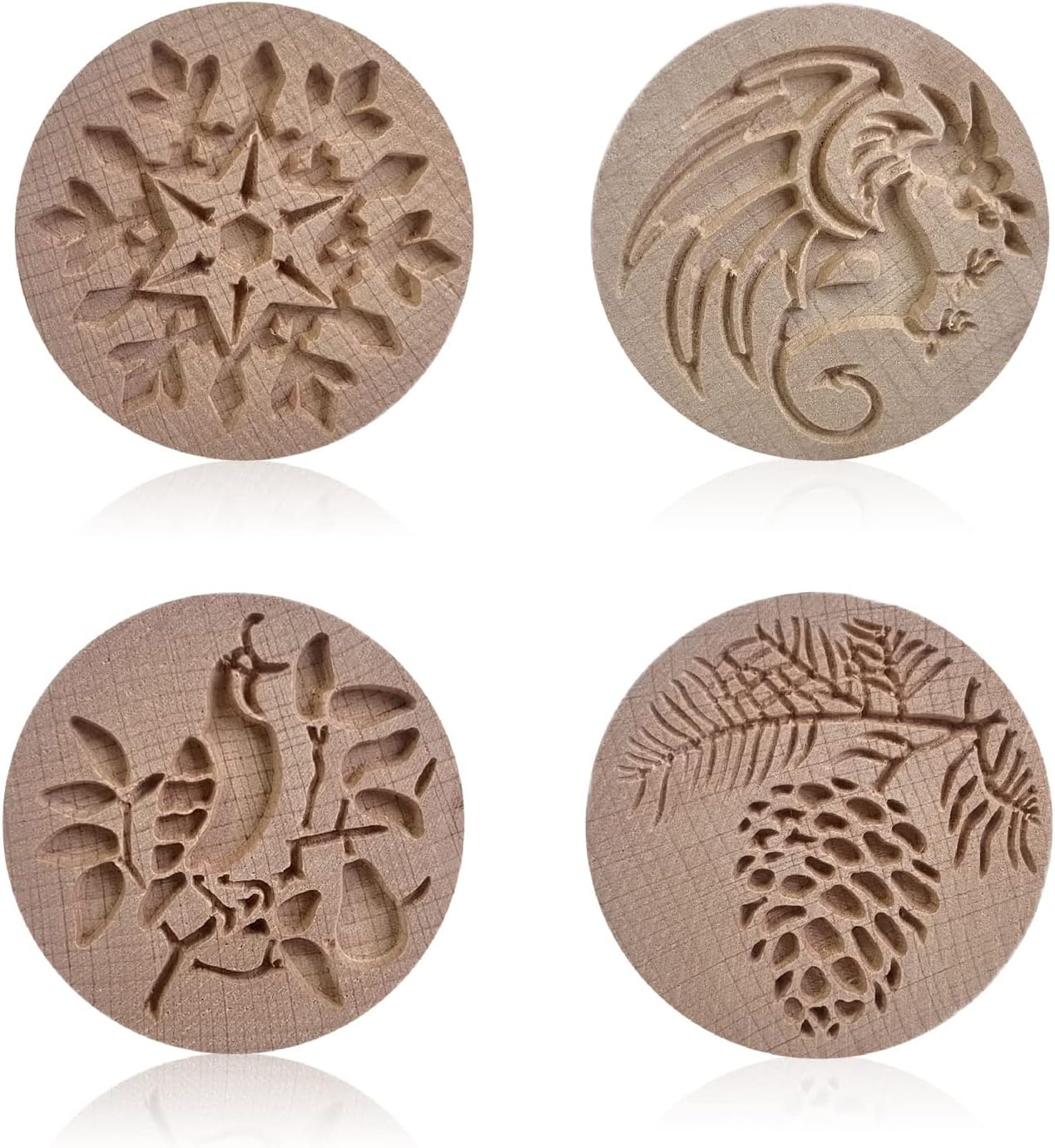 Amazon.com: 4Pcs Wooden Cookie Mold Carved Wooden Cookie Stamp Mould ...