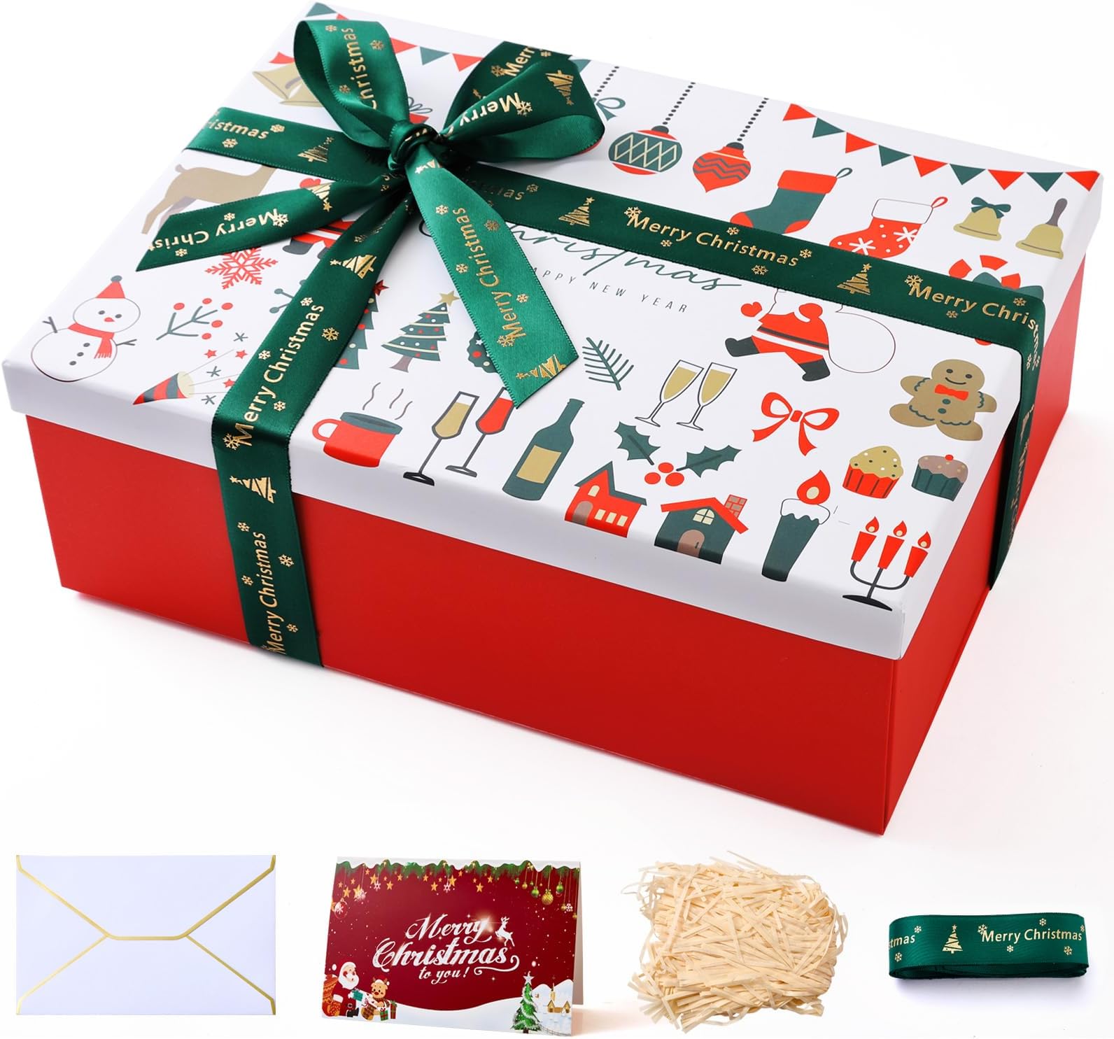 Amazon.com : Christmas Gift Boxes With Lids,11.4×8.7×4.1Inch Folding ...