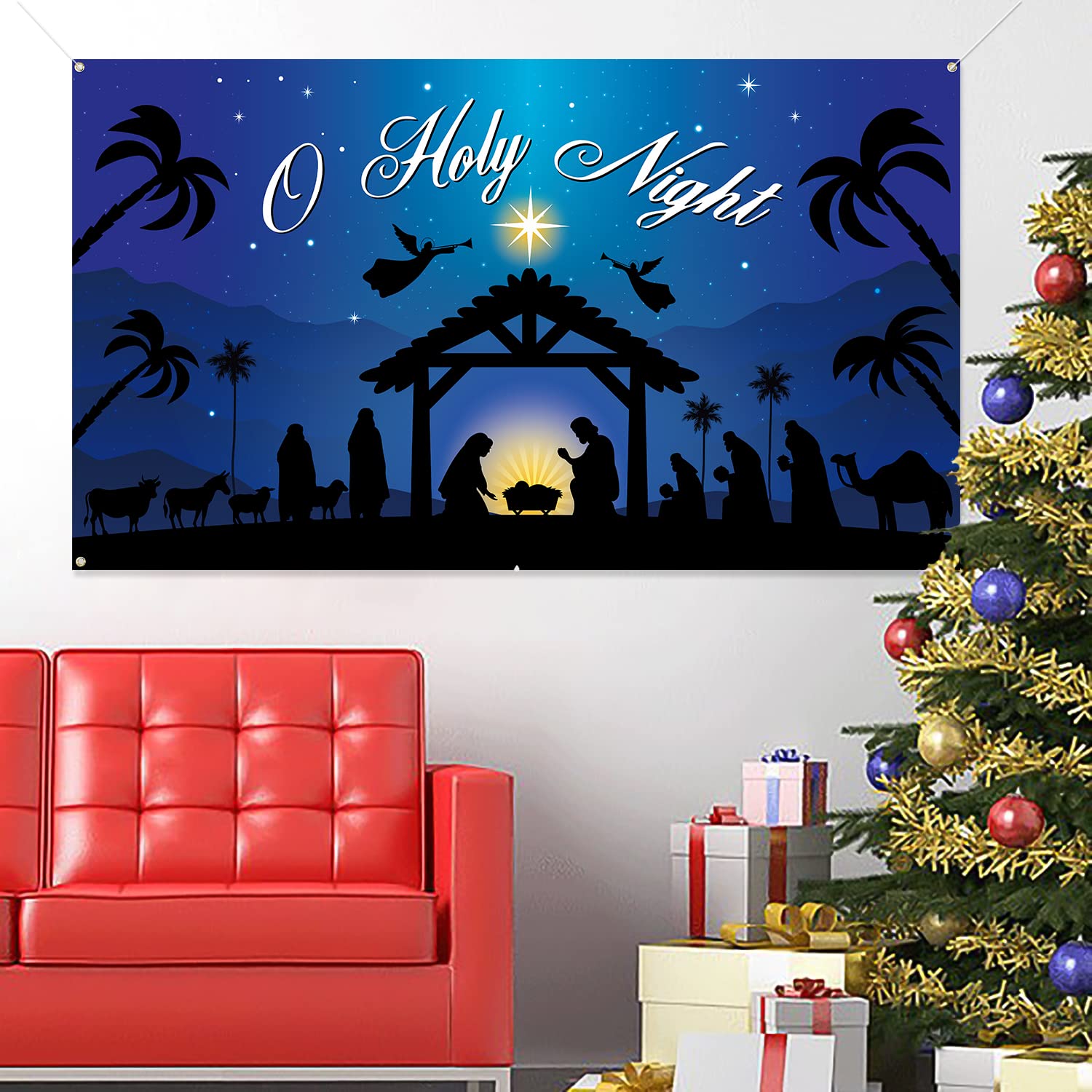 Christmas Nativity Backdrop Banner Merry Christmas Jesus Birth Nativity ...