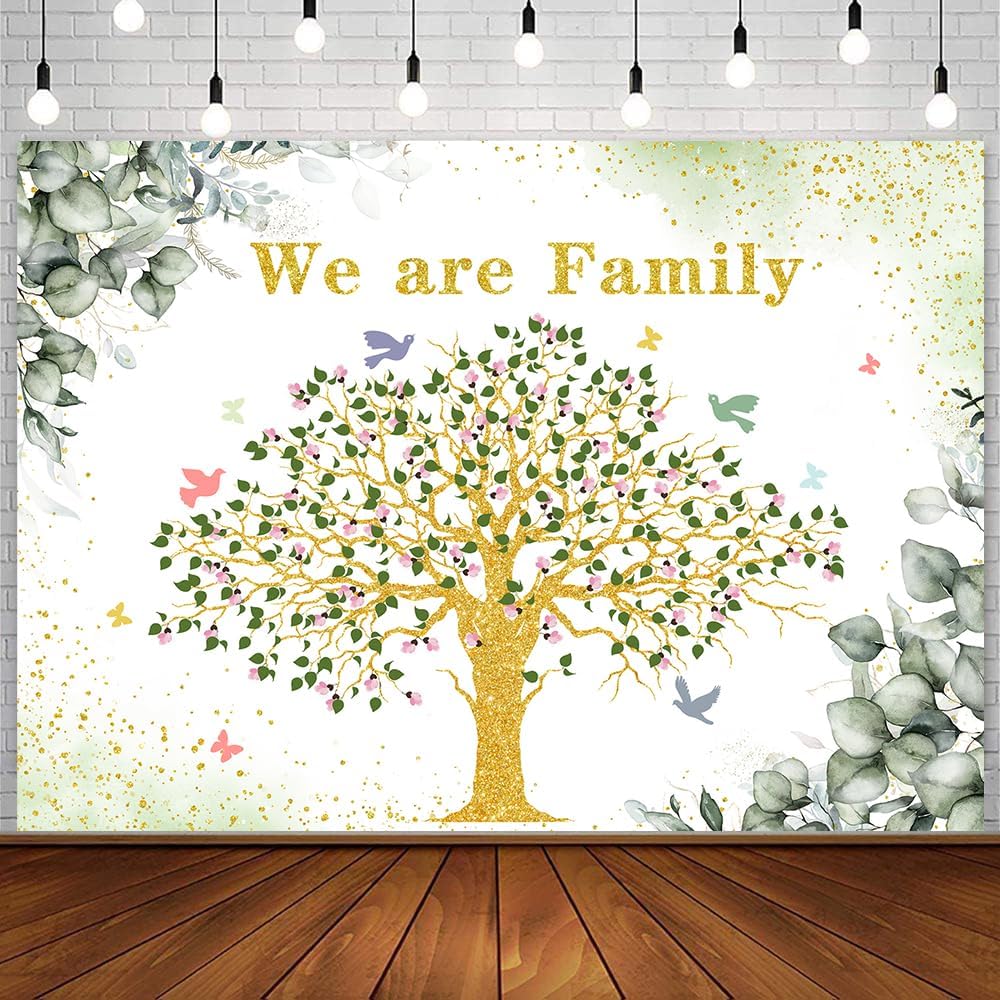 Amazon.com : Sensfun Family Reunion Backdrop Black Gold Family Tree We ...