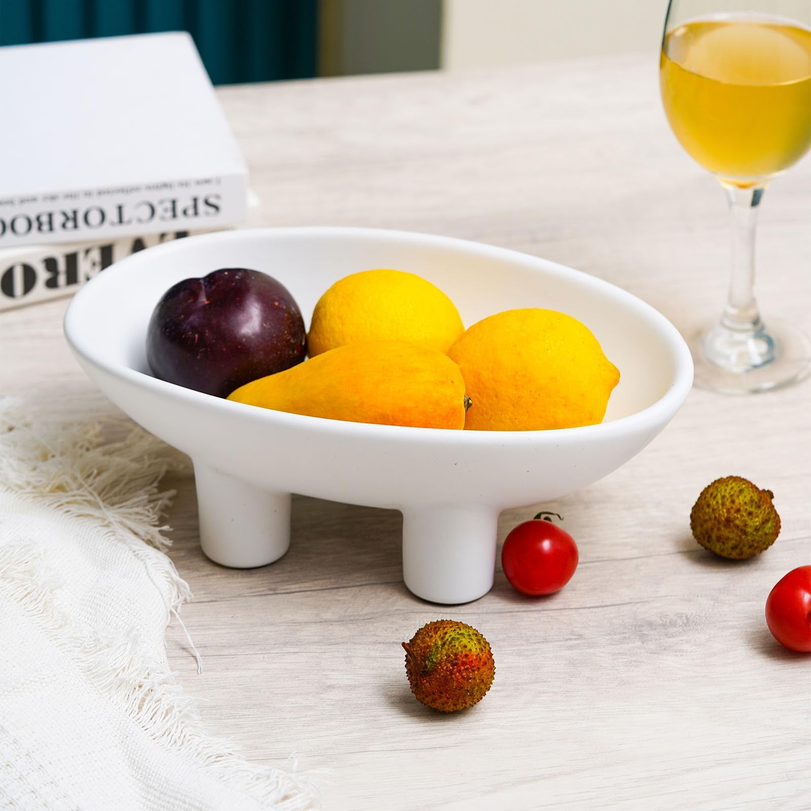 Amazon.com: Kanwone Three-Legs Ceramic Fruit Bowl for Kitchen Counter ...