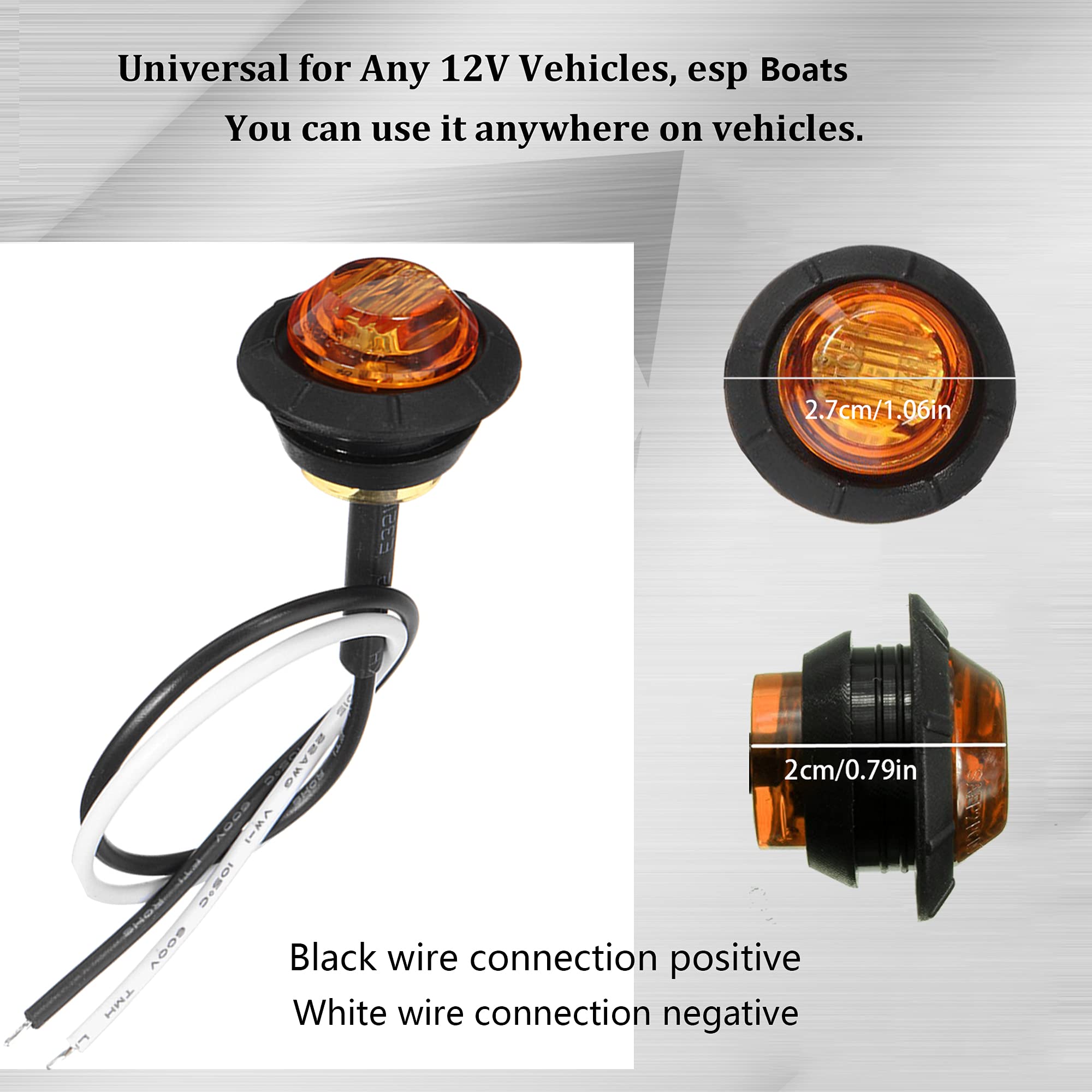 Snapklik.com : UWDESY 10Pcs Amber Waterproof 3 LED Round Boat Lights ...