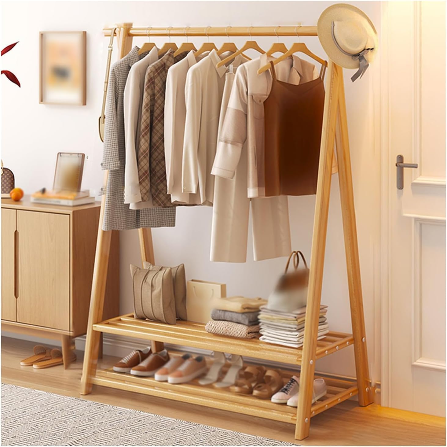 Amazon.com: Foldable Clothing Garment Rack, Wooden Clothes Hanging Rack ...
