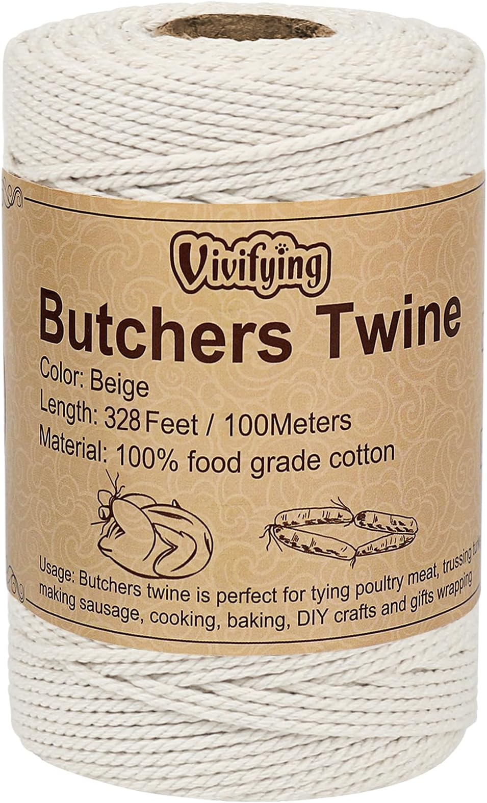 Amazon.com: Vivifying Butchers Twine, 2pcs x 328 Feet 3Ply Cotton ...