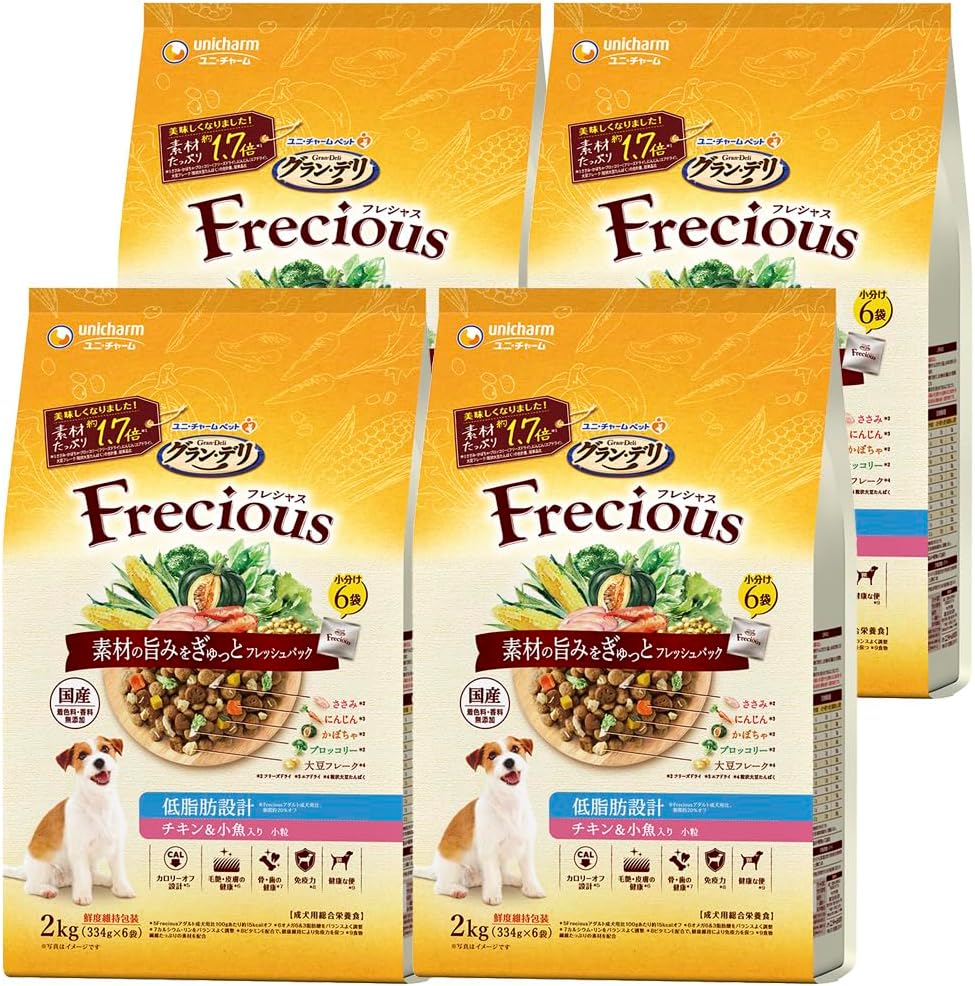 Amazon.co.jp: グラン・デリ フレシャス（Frecious）ドッグフード ドライ [成犬用 低脂肪設計] チキン＆小魚 8kg (2kg×4個)【国産】【ケース品】 : ペット用品