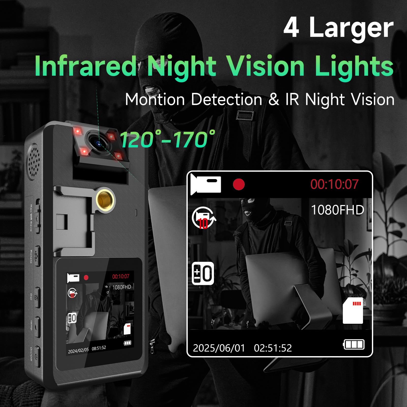 CammPro M4 Wevoor 1296P FHD Body Camera A53-20 Hours Dual Battery Pack ...