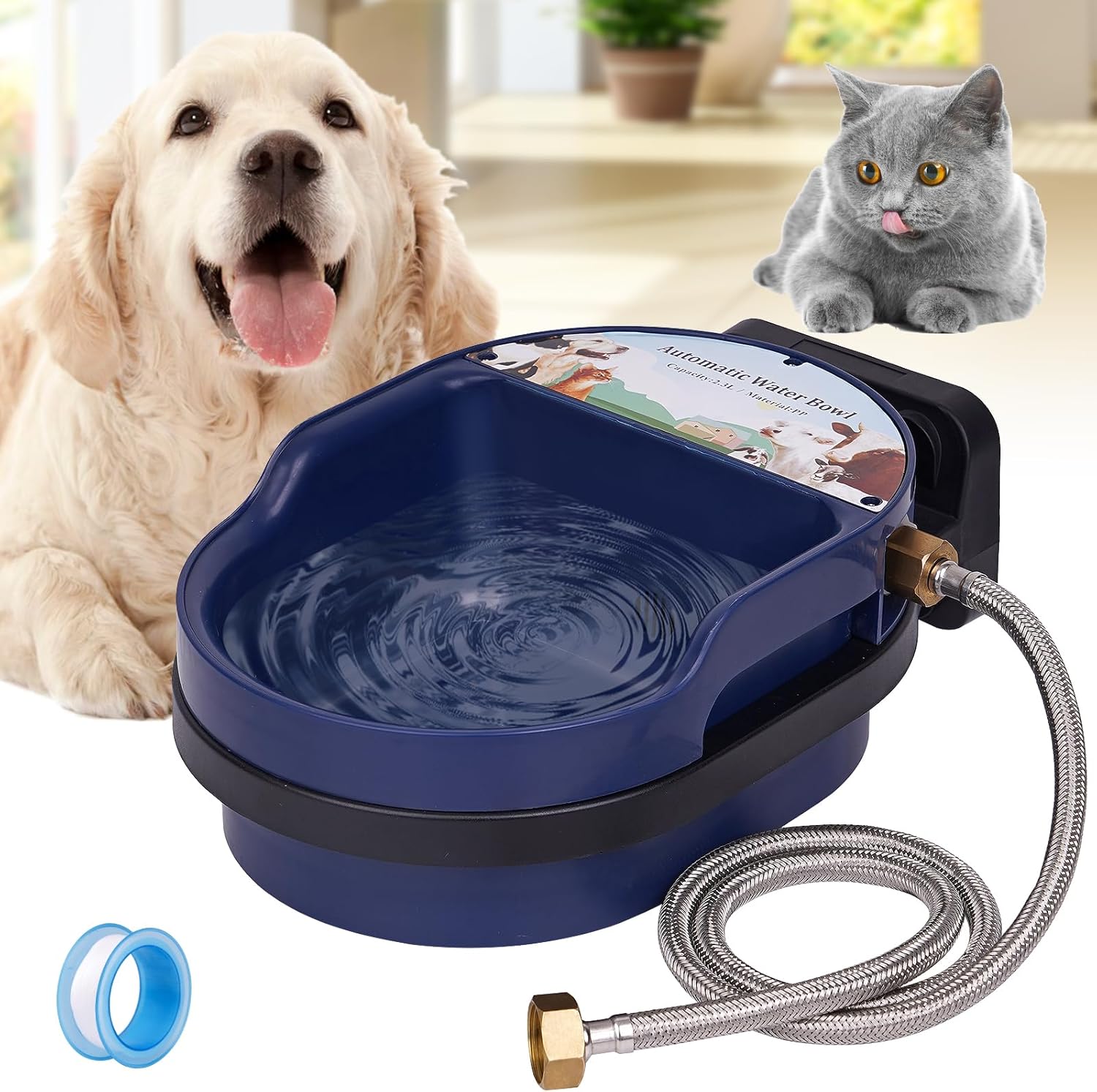 Amazon.com: 自動狗飲水機 自動寵物飲水機 適用於自灌槽飲水機 適用於家禽 戶外 大型狗和牲畜(藍色碗) : 寵物用品