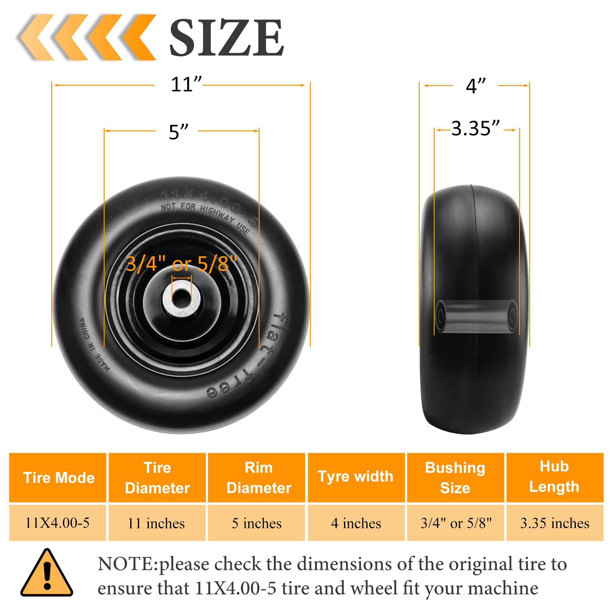 Snapklik.com : 11x4.00-5 Flat Free Lawn Mower Tires By PANDEELS - 11 ...