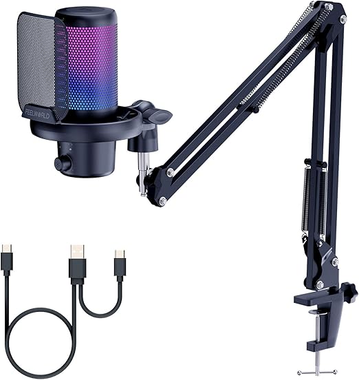 Amazon.com: FEELWORLD VM1 Gaming PC USB Microphone Condenser Mic with ...