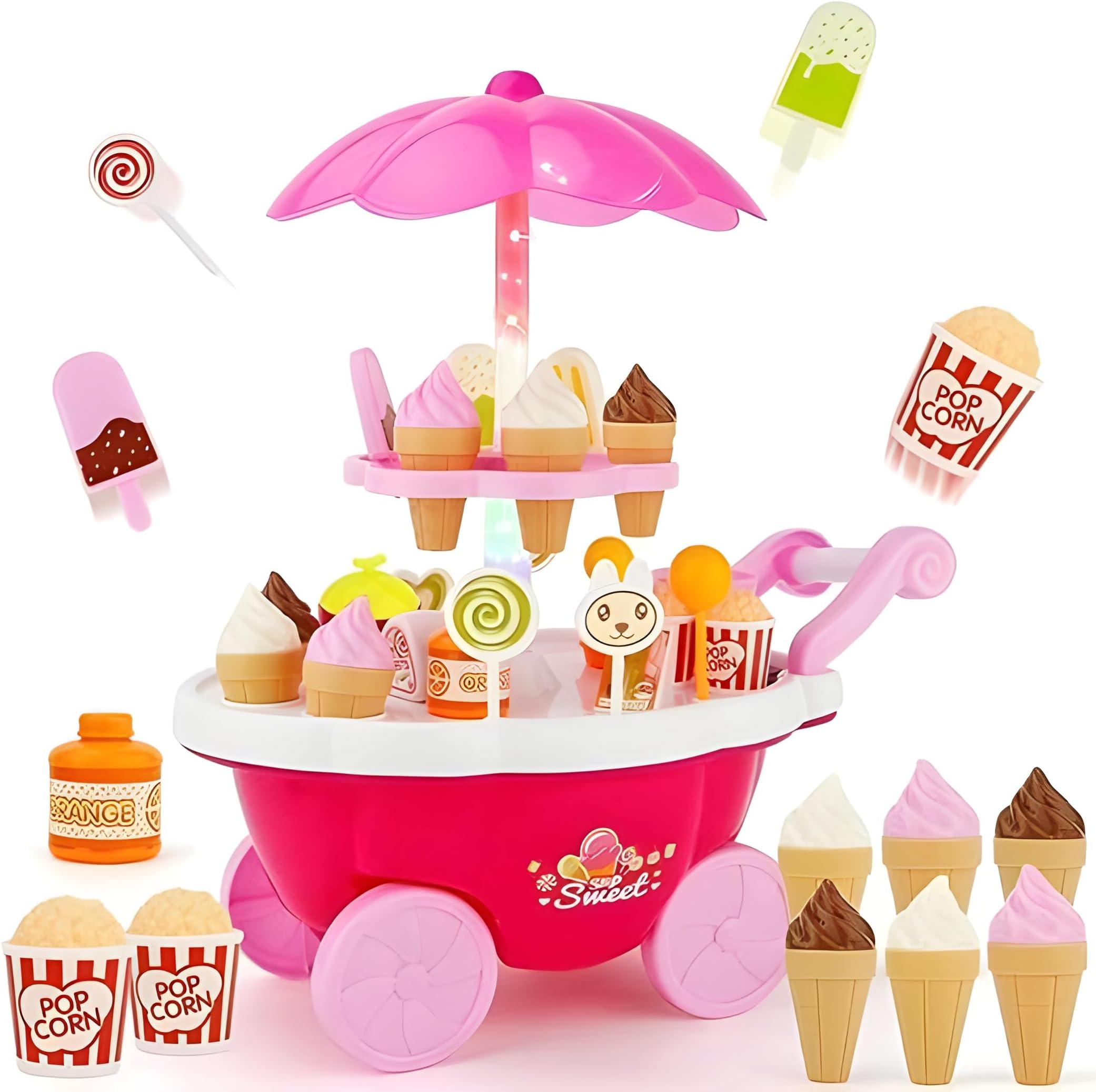 Buy Fun Express Ice Cream Toy Cart Play Set for Kids Pretend Play Food ...