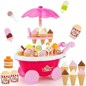 Buy Fun Express Ice Cream Toy Cart Play Set for Kids Pretend Play Food ...