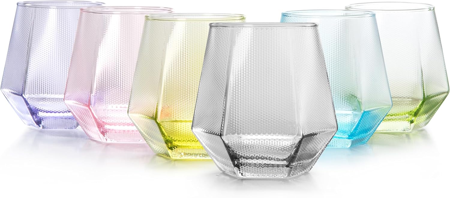 simpa Diamond Shape Multicoloured Drinking Glasses 290ml Set of 6 ...