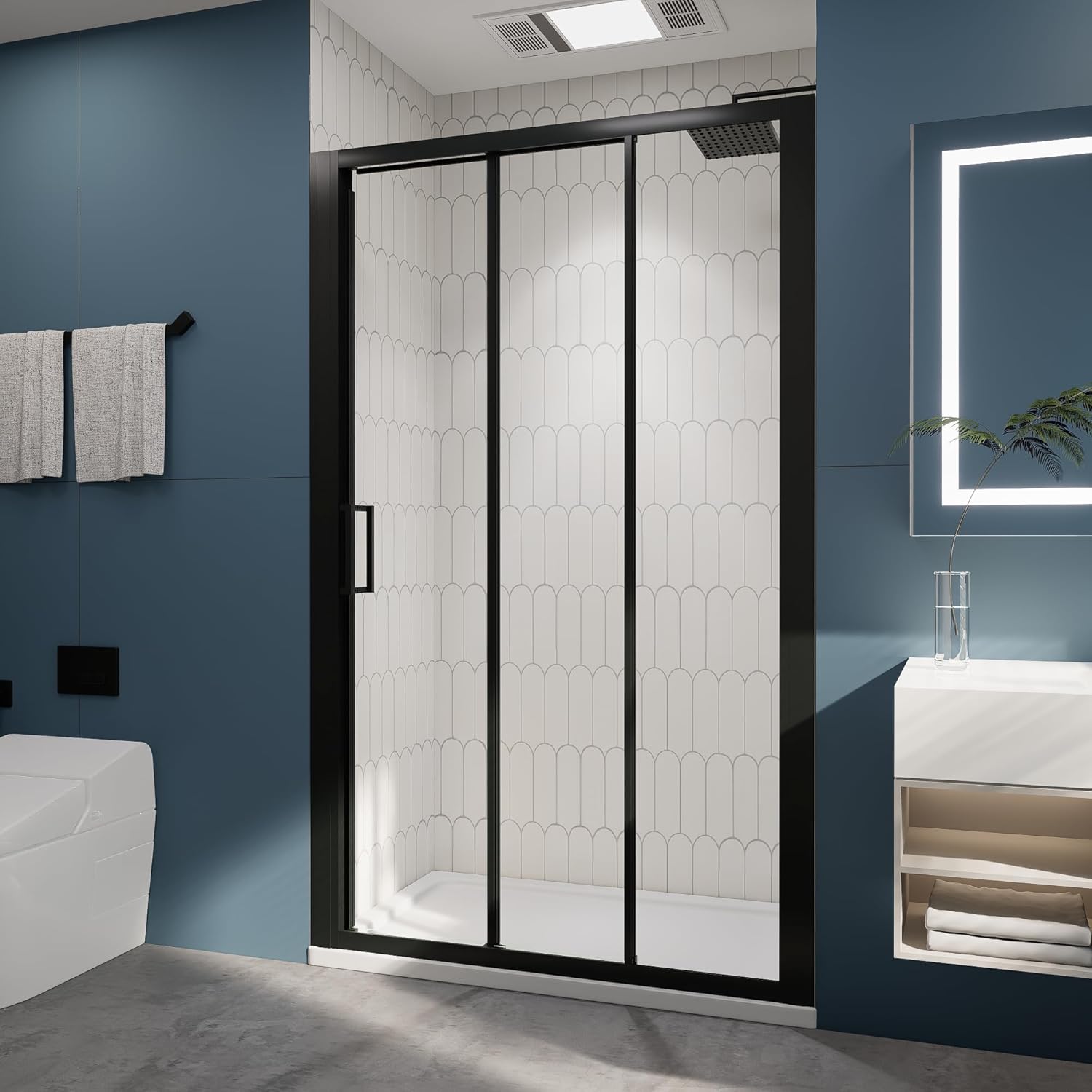 QUAWIP 44"-48" W x70 H Tri-fold Sliding Shower Door, Glass Shower Doors ...